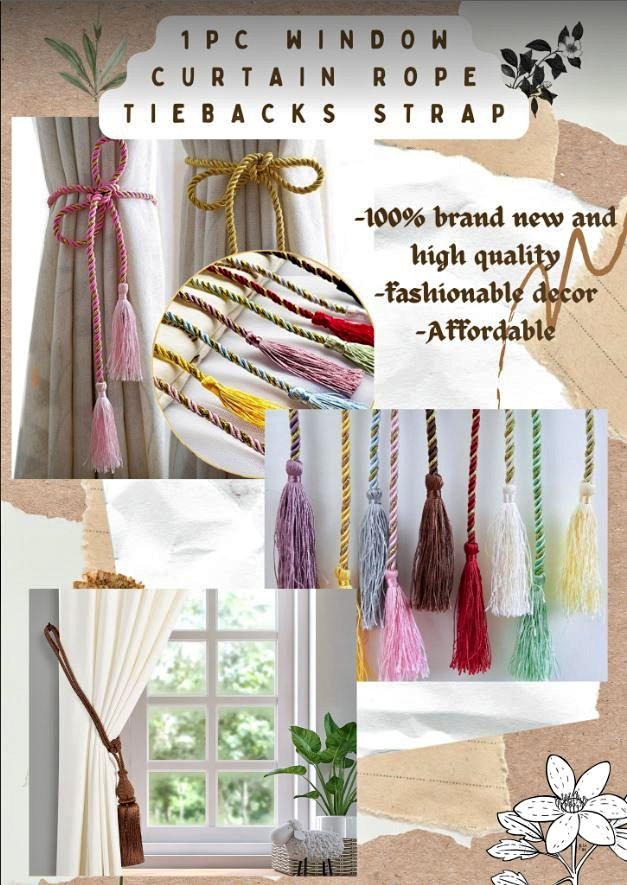 1PC WINDOW CURTAIN ROPE TIEBACKS STRAP CURTAIN ROPE DRAPE HOLDBACKS ...