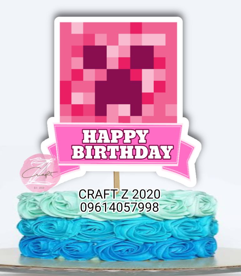 minecraft logo pink happy birthday cake topper | Lazada PH