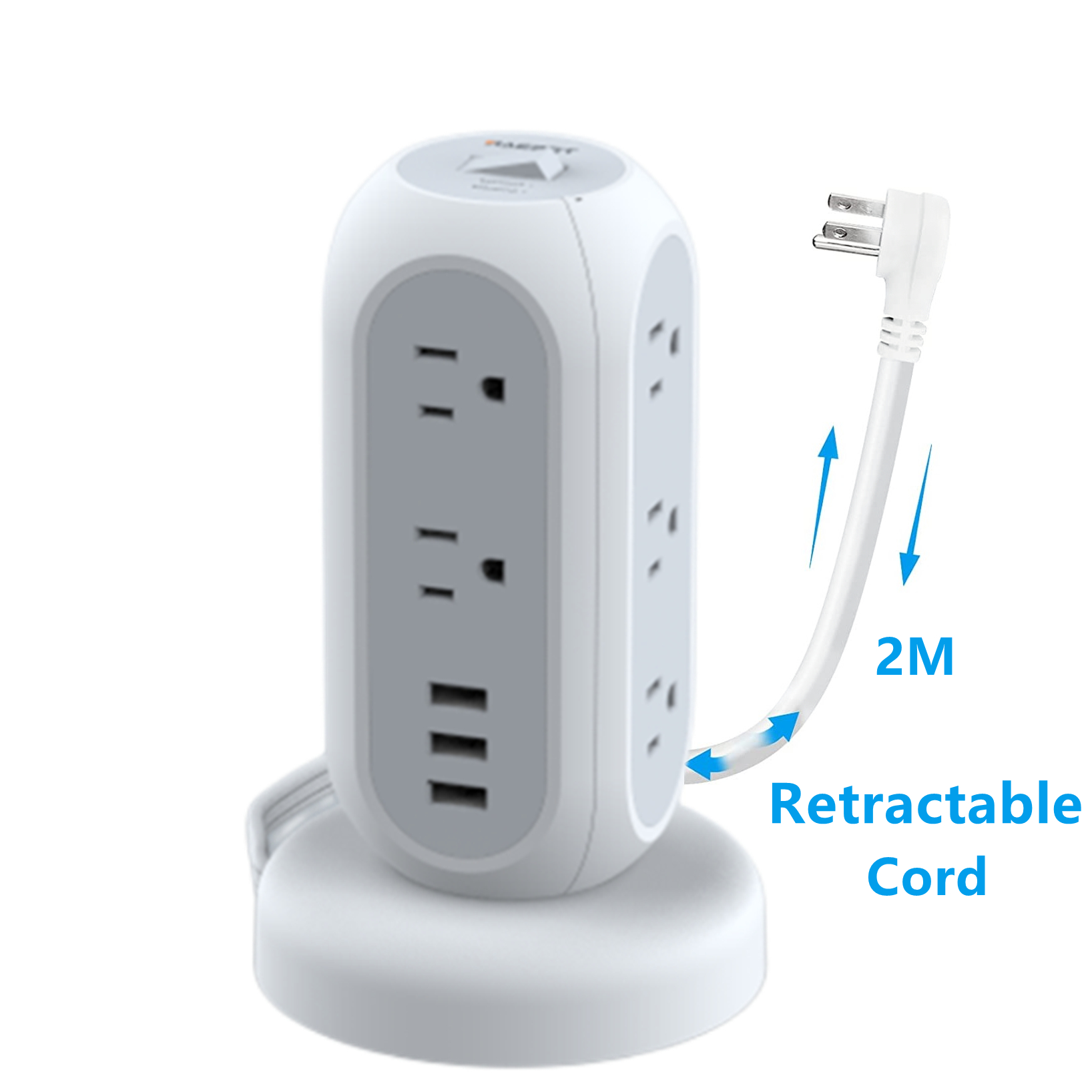 TESSAN Surge Protector Power Strip Vertical Tower with 3 USB and 8 ...