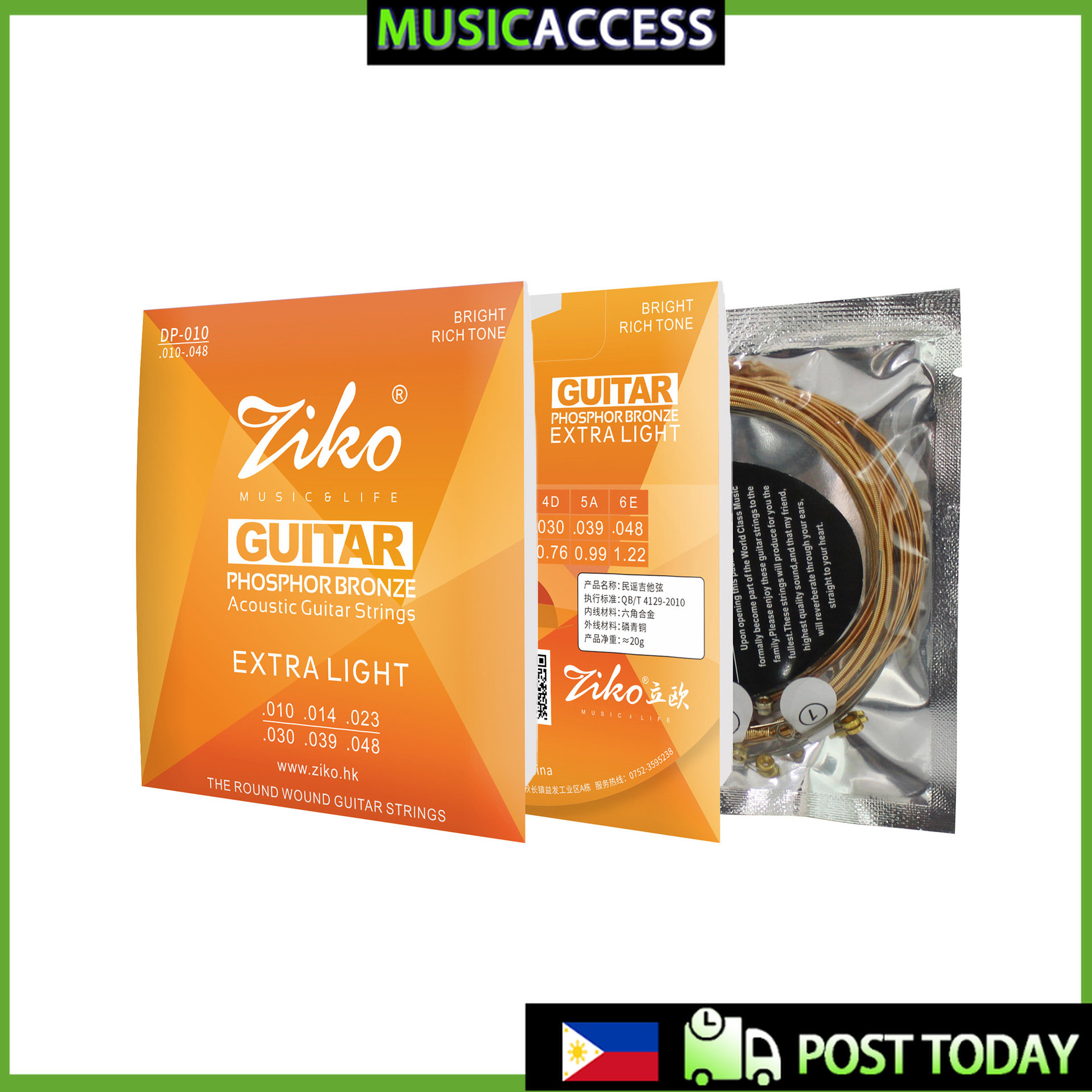 Ziko DP-010 Acoustic Guitar String Extra Light Special Great Bright ...