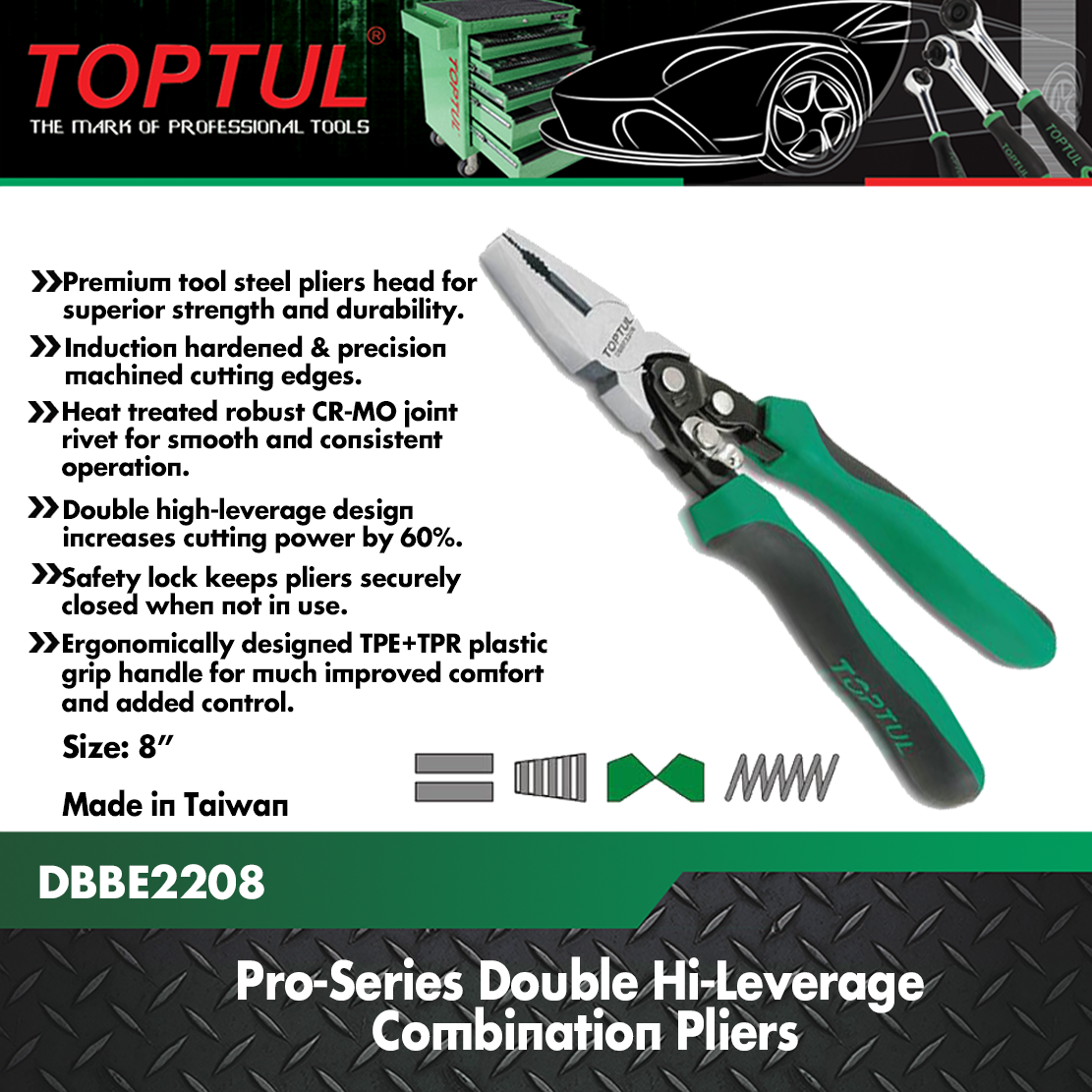 Toptul Pro-Series Double Hi-Leverage Combination Pliers 8" DBBE2208 ...