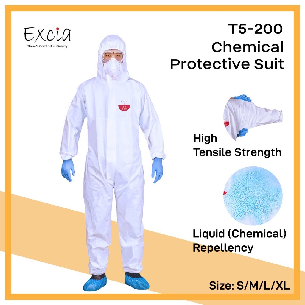 PPE T5-200 Coverall Suit Gown Chemical Protective Clothing 55g ...