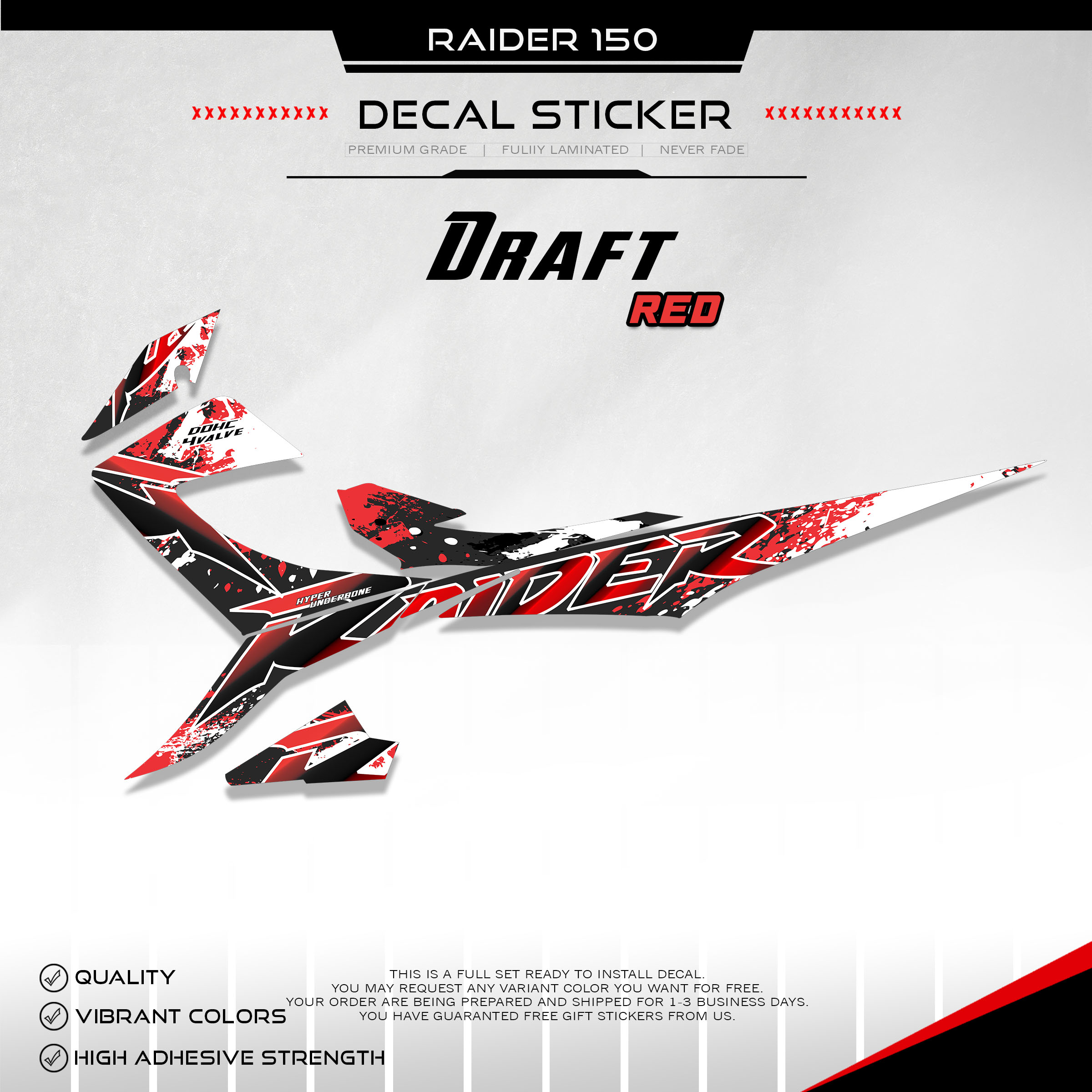 Suzuki Raider 150 Decals - ( Fully Laminated - Gloss Vinyl high grade ...