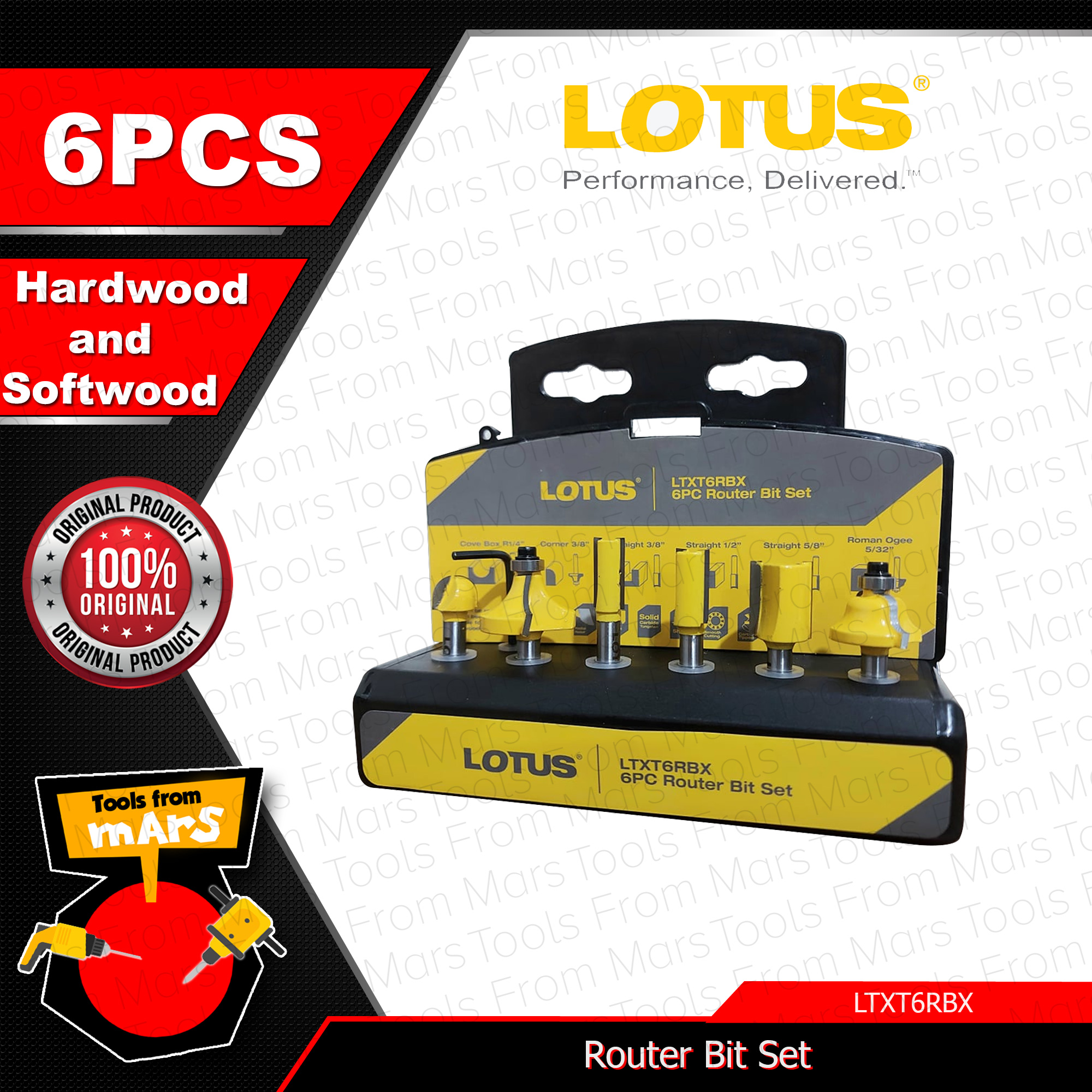 LOTUS 6PCS/SET 1/4" Router Bit Set LTXT6RBX •TOOLS FROM MARS• | Lazada PH