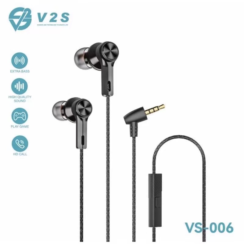 V2S VS-007 Universal 3.5mm Super Bass with Microphone in Earphones ...