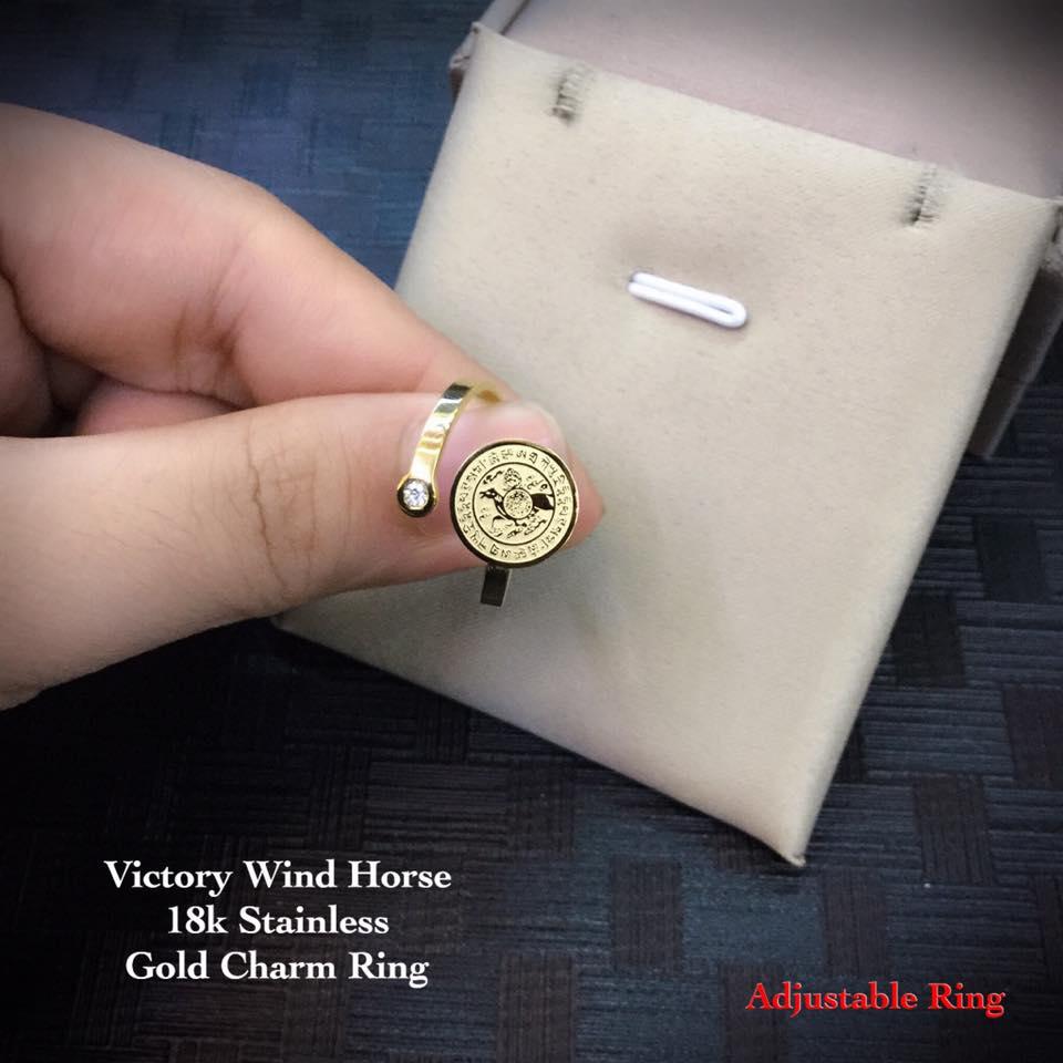 LUCKY CHARMS AD VICTORY WIND HORSE 18K STAINLESS GOLD CHARM RING ...