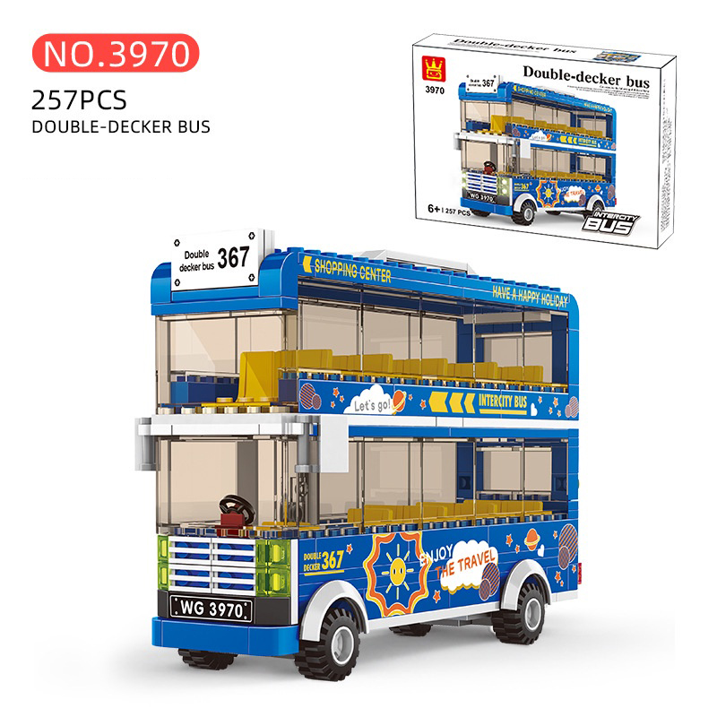 Wange small building block 3970-3973 city double-decker bus puzzle assembled bus car model ...