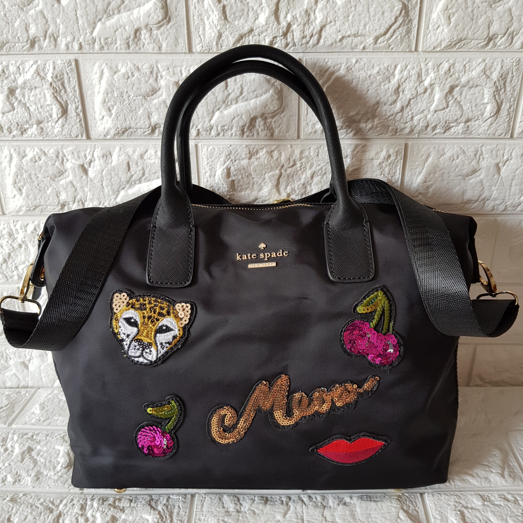 Original Kate Spade Lyla Meow Embroidery with Patches Classic Nylon ...