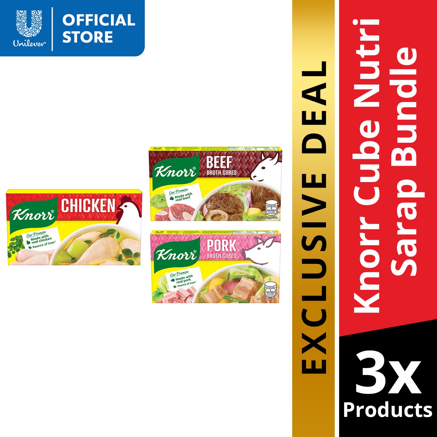 Knorr Cubes Nutri Sarap bundle: Chicken Cubes 60g, Pork Cubes 60g, Beef ...