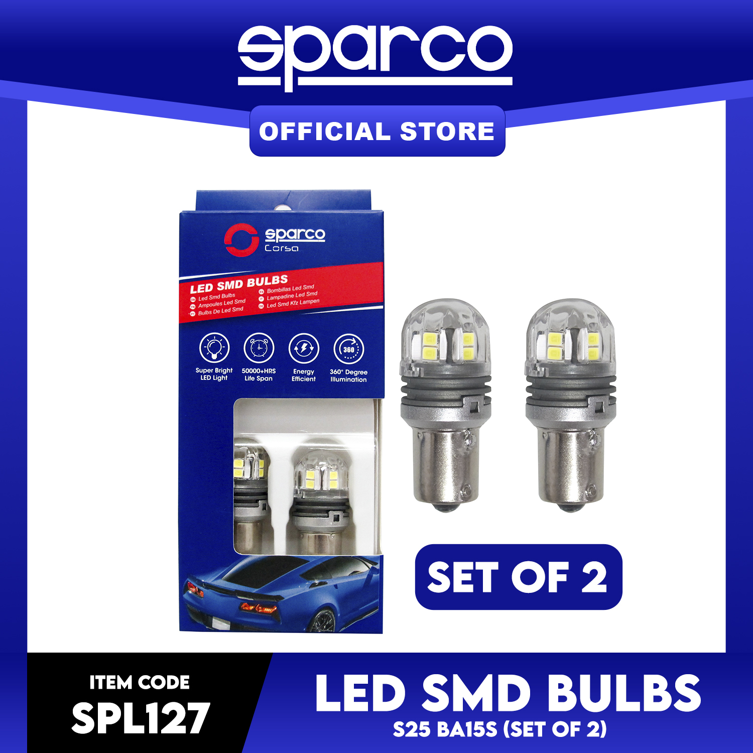 Sparco Led Smd Bulbs SPL127 S25 BA15S (Set of 2) Use for Turning, Back ...