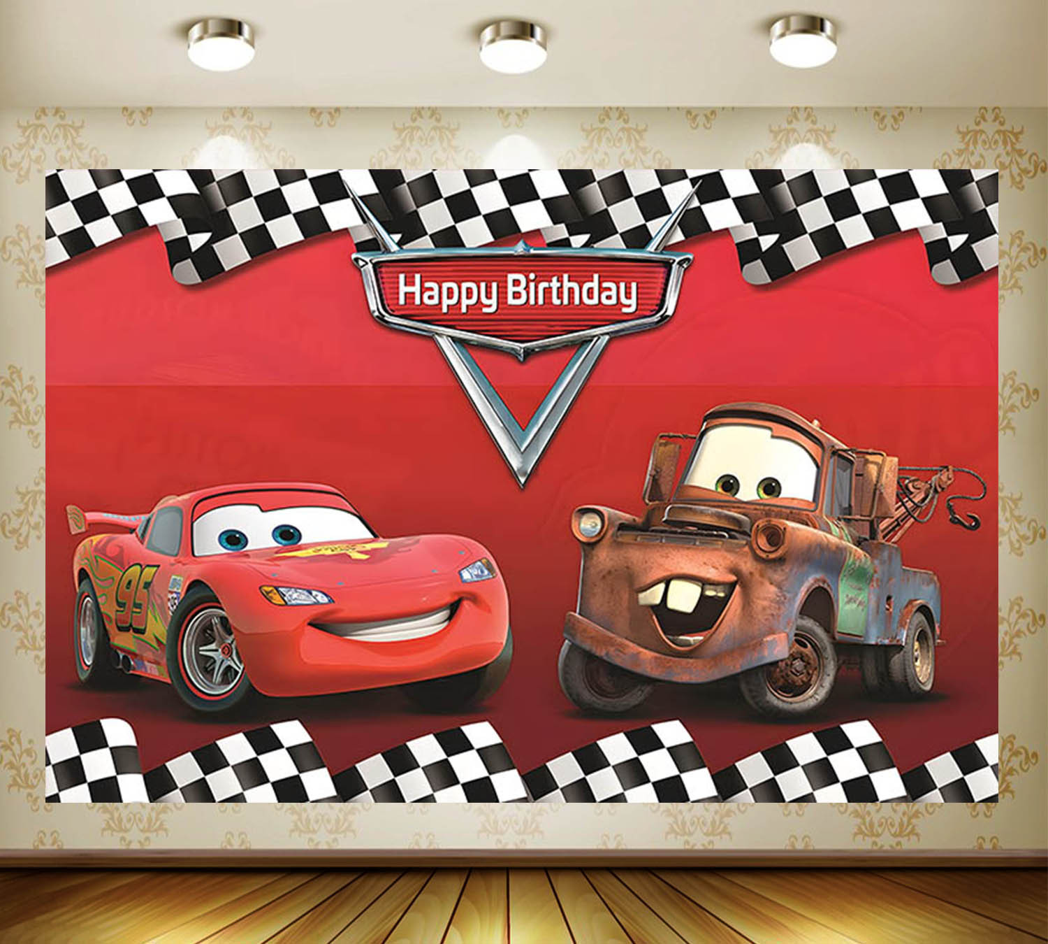 HQ2 Cars Lightning McQueen Birthday theme party decoration backdrop ...