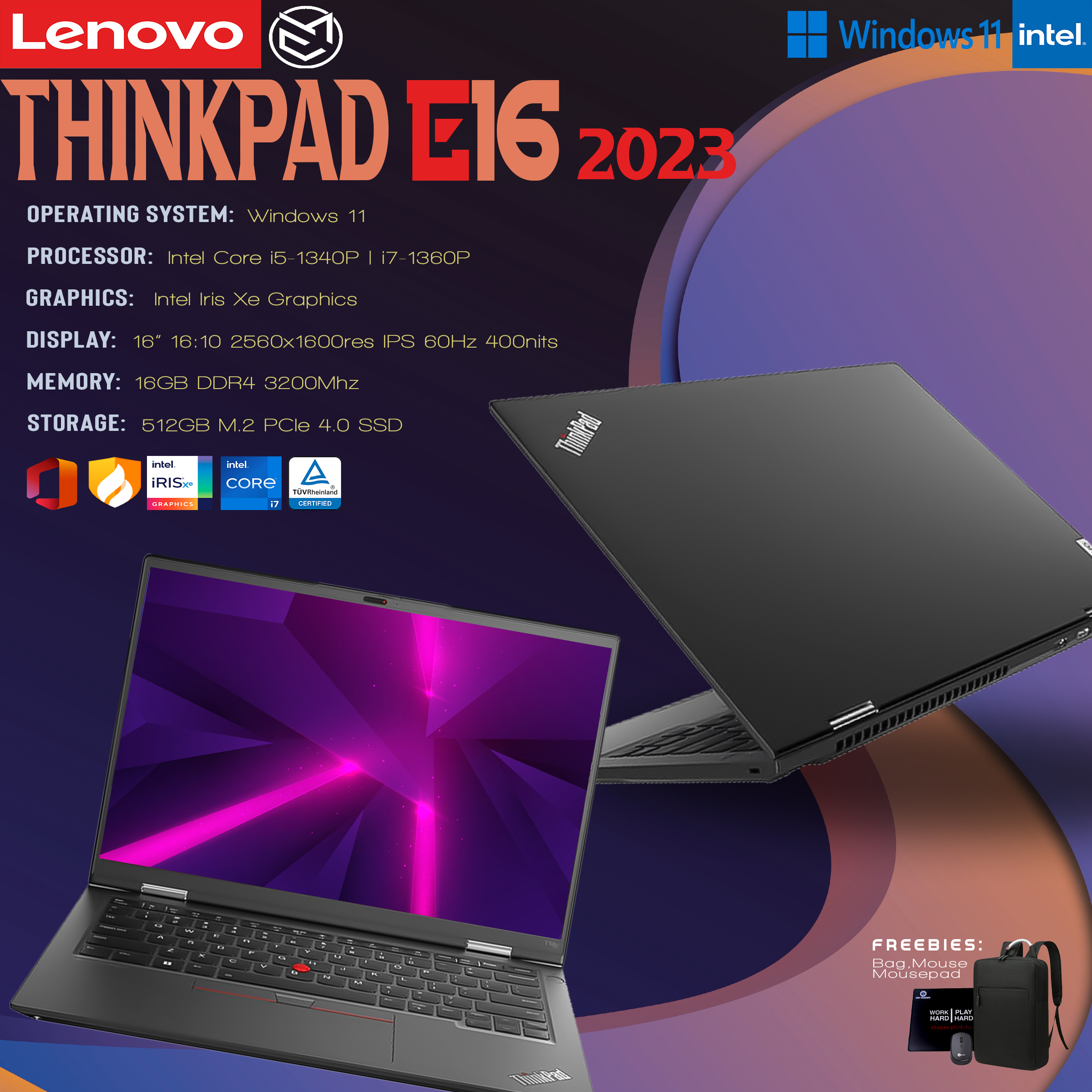 Lenovo ThinkPad E16 2023 i5|i7 Xe Graphics 16" IPS 2560x1600 60Hz ...