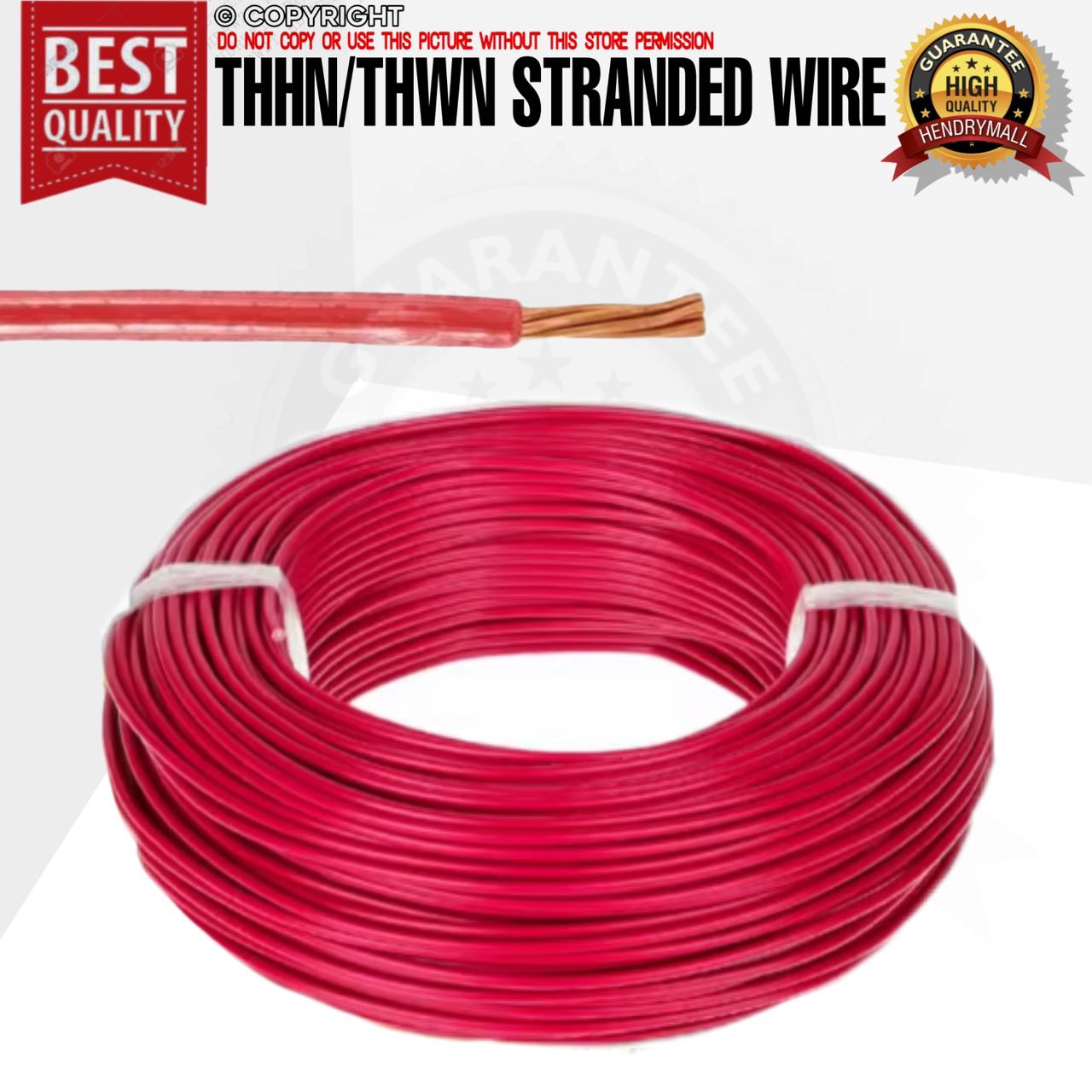 WIREMAX THHN / THWN STRANDED WIRE PURE COPPER 99.9% 14/7 - 12/7 - 10/7 - 8/7 (PER 1 METER ...