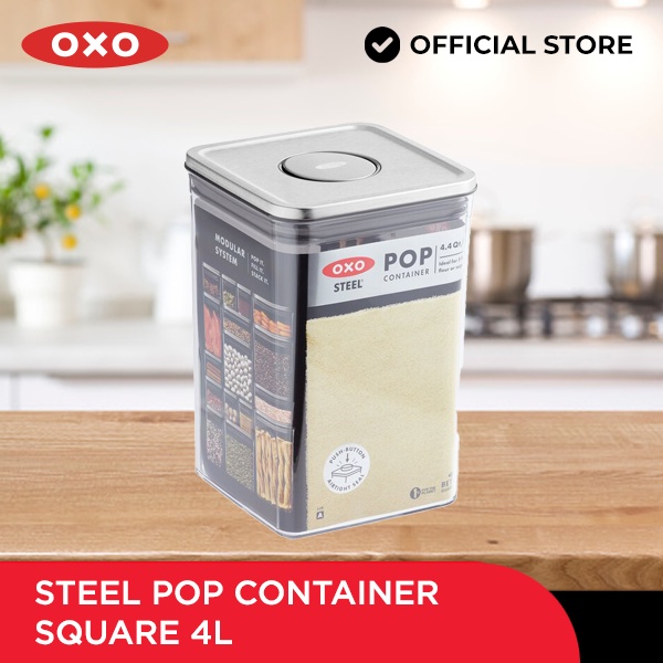 OXO Houseware Steel POP Container Square - BPA-FreeStainless Steel Cap ...
