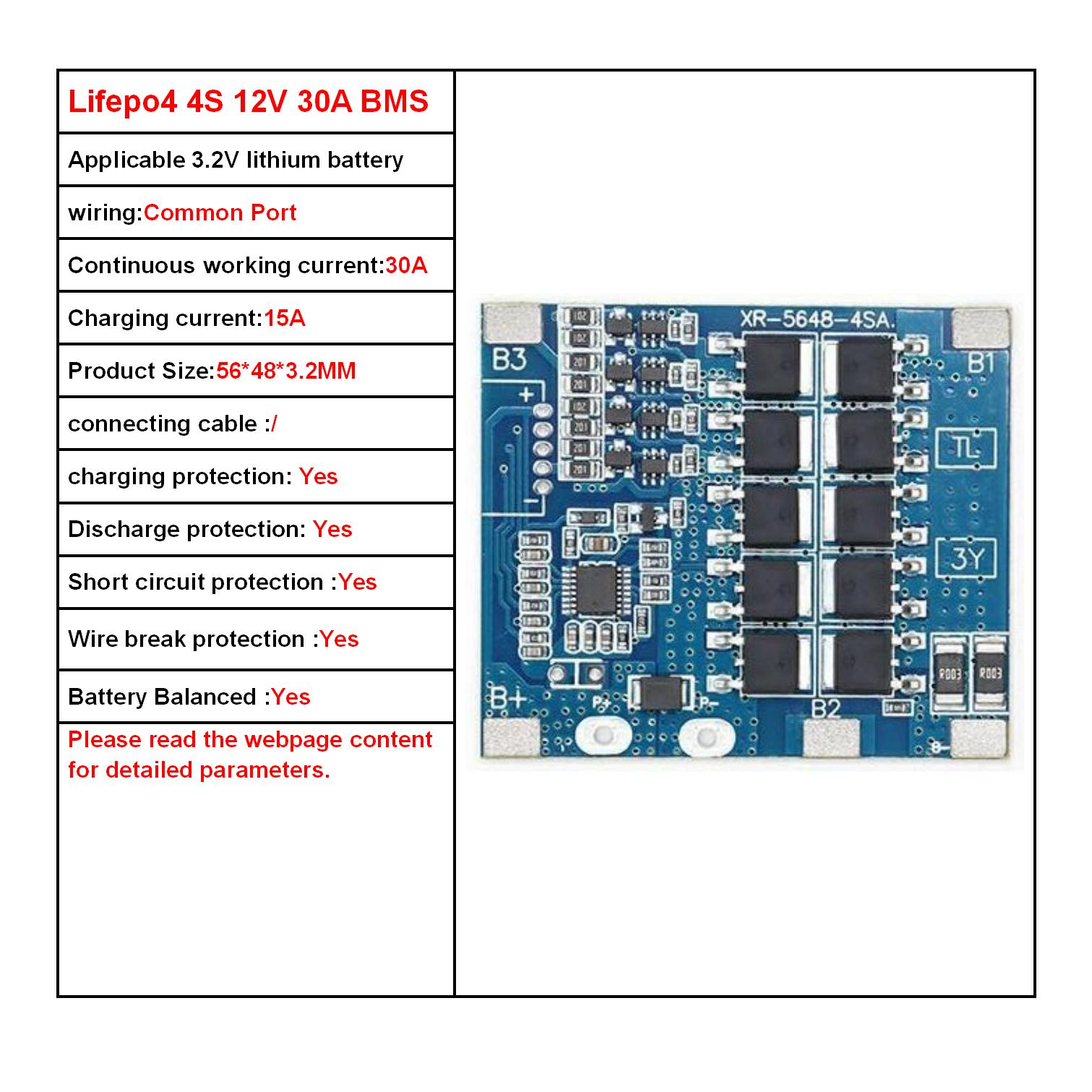 Lifepo4 BMS 4S 10A 20A 30A Balance Protection Board 12V 18650 32650 32700 Lithium Iron Phosphate ...