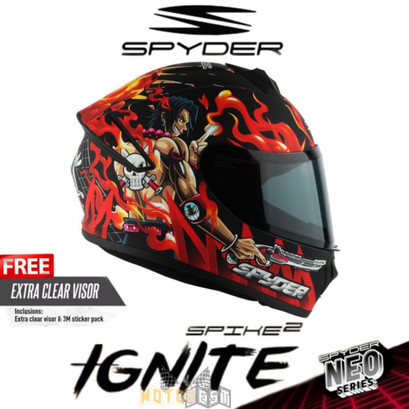 SPYDER Spike 2 Ignite Fullface Helmet w Free Extra Clear Visor and ...