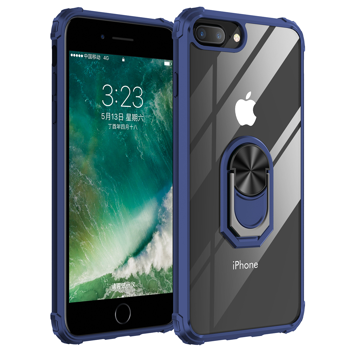iPhone 8 Plus Case, WindCase Hybrid Case with Ring Holder Stand Transparent Acrylic Hard Back ...
