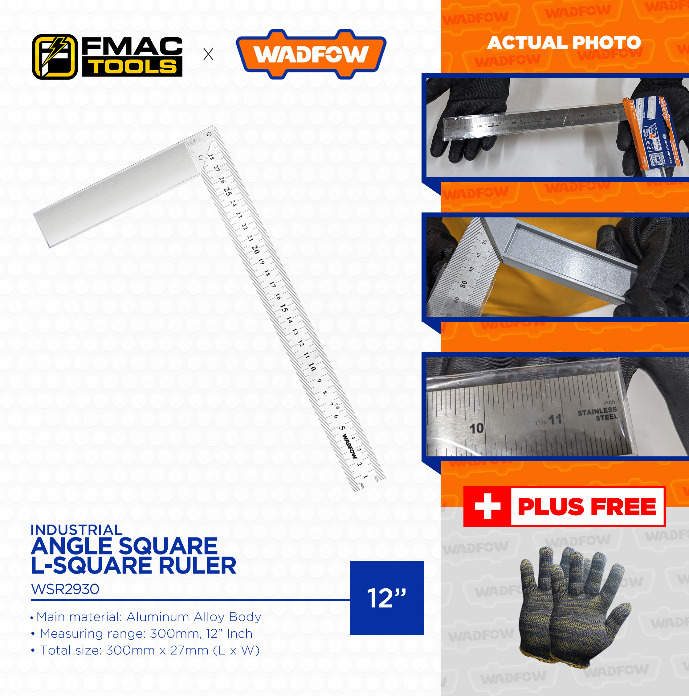 WADFOW Industrial Angle Square 300mm 12" Measuring Tool Aluminum Alloy ...