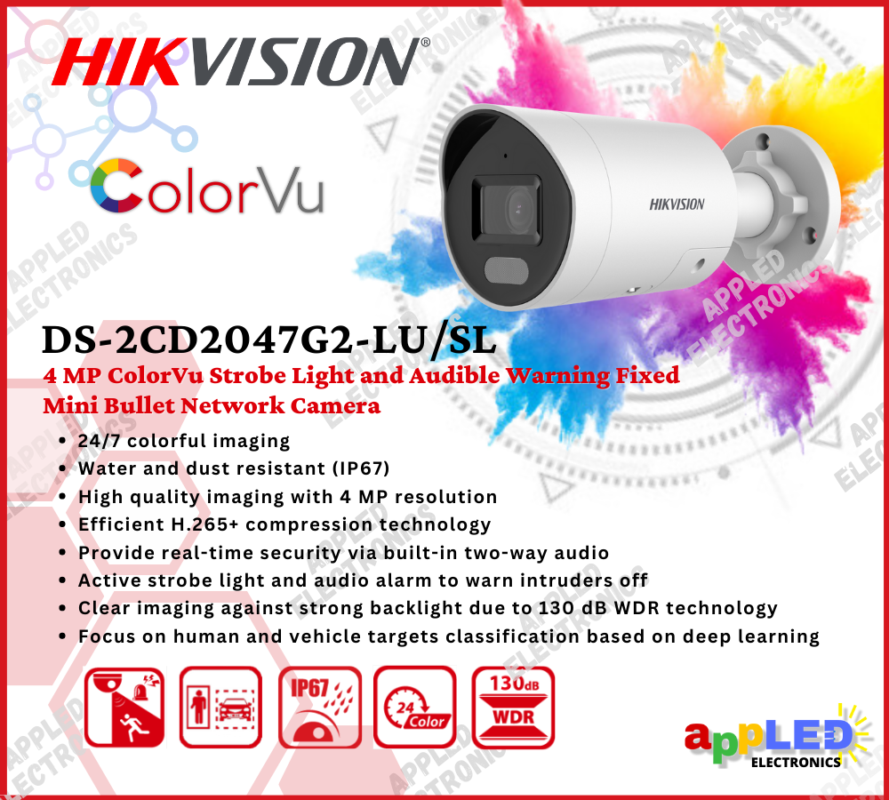 Hikvision DS-2CD2047G2-LU/SL 4MP ColorVu (24/7 Full Color Imaging) Strobe Light & Audible ...