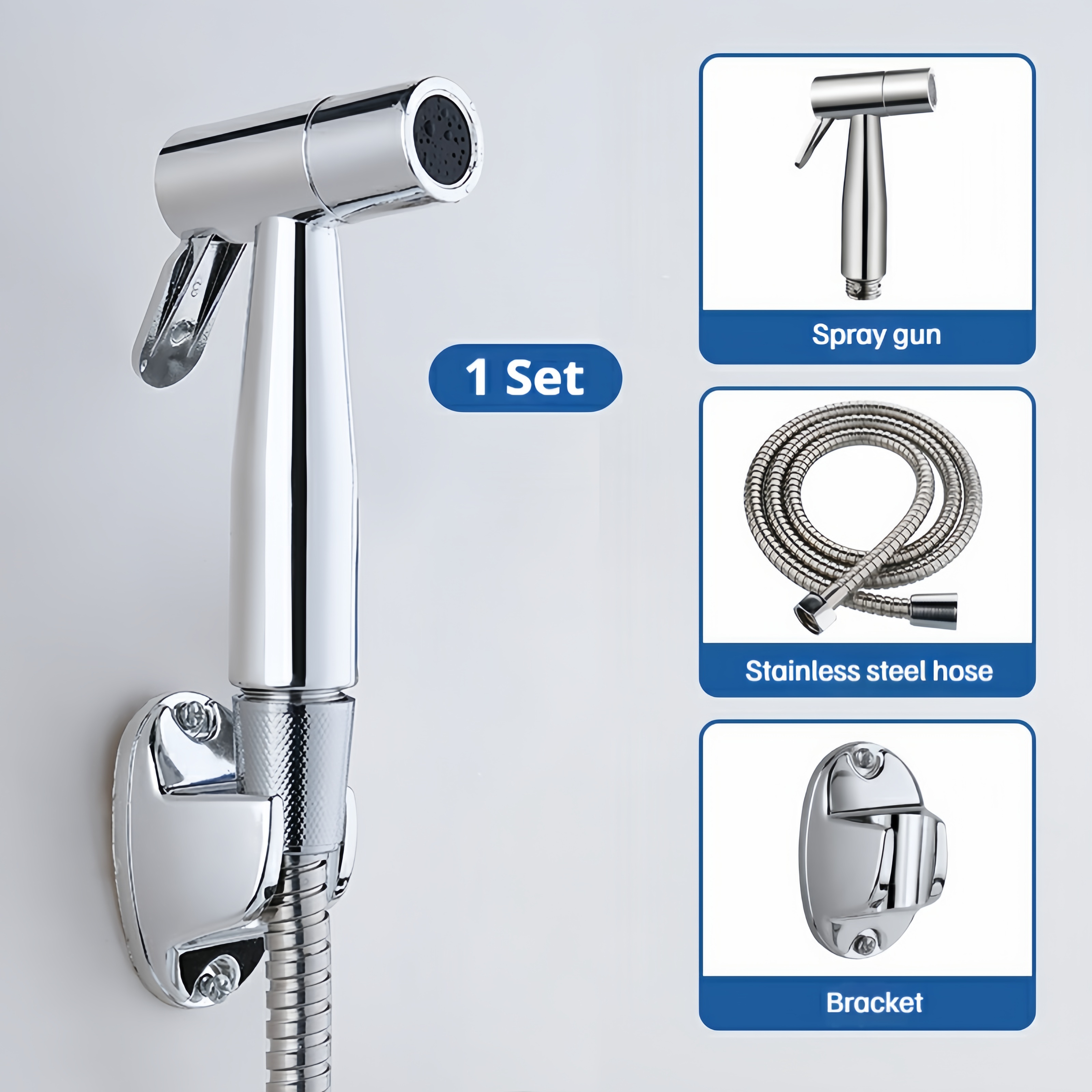 SUS304 Stainless Steel Bidet Spray Gun Set with 1.5m Hose Heavy Duty ...
