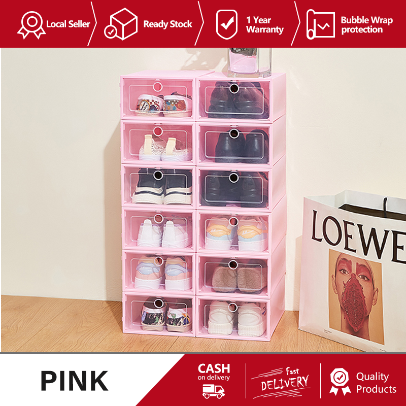【Big size】colorful Shoe box Stackable plastic Shoe rack storage box Flip-open Storage Box ...