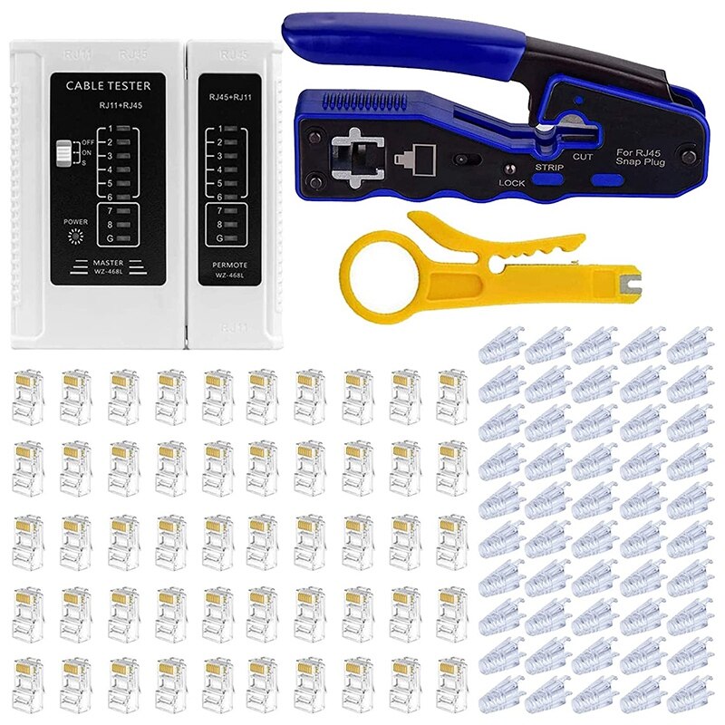 RJ45 Crimp Tool Cable Tester Kit,All-In-One Stripper Cutter Crimper ...