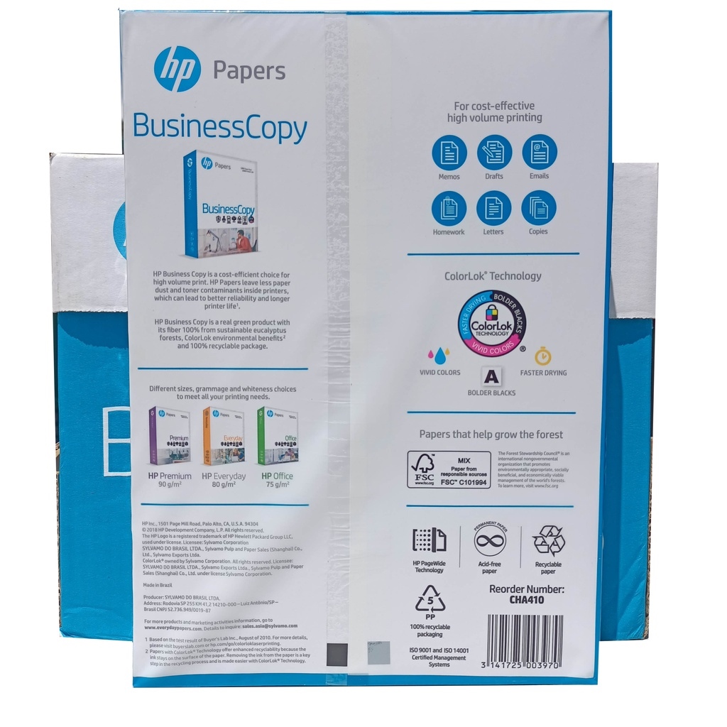 HP A4 70gsm Business Copy Bond Paper 1 Ream 500 Sheets FSC Certified ...