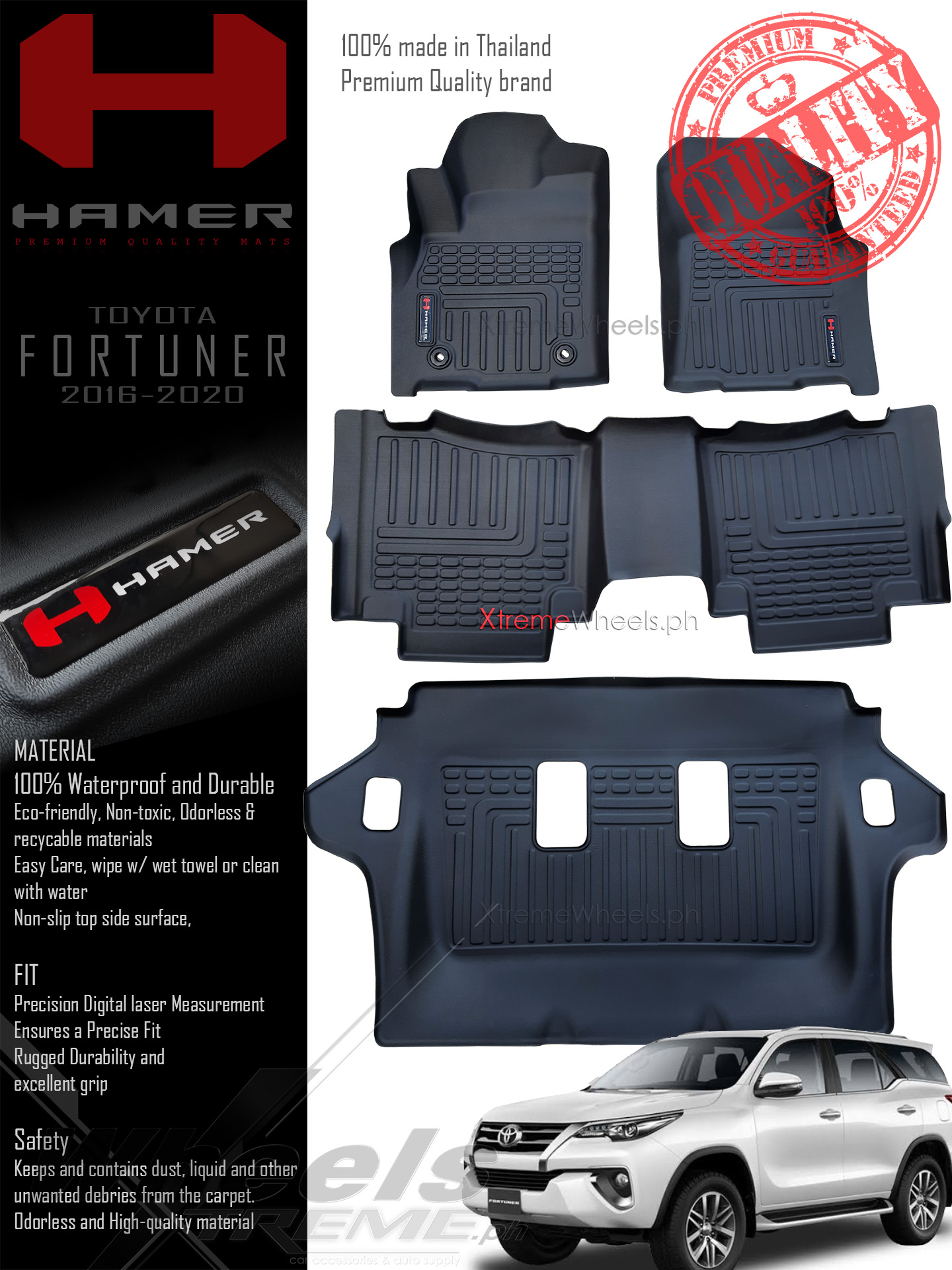 Toyota Fortuner 2016 to 2025 1st-3rd Row HAMER Deep Dish Floor Liner ...