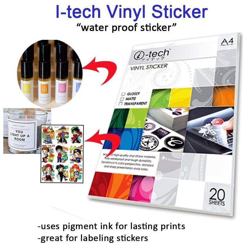 Itech Waterproof Printable Vinyl Sticker 20 Sheets/Pack A4 Size for ...