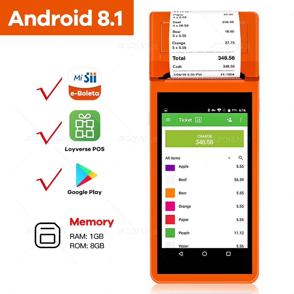GZQIANJI Android 8.1 PDA POS Handheld device Pos terminal built in ...