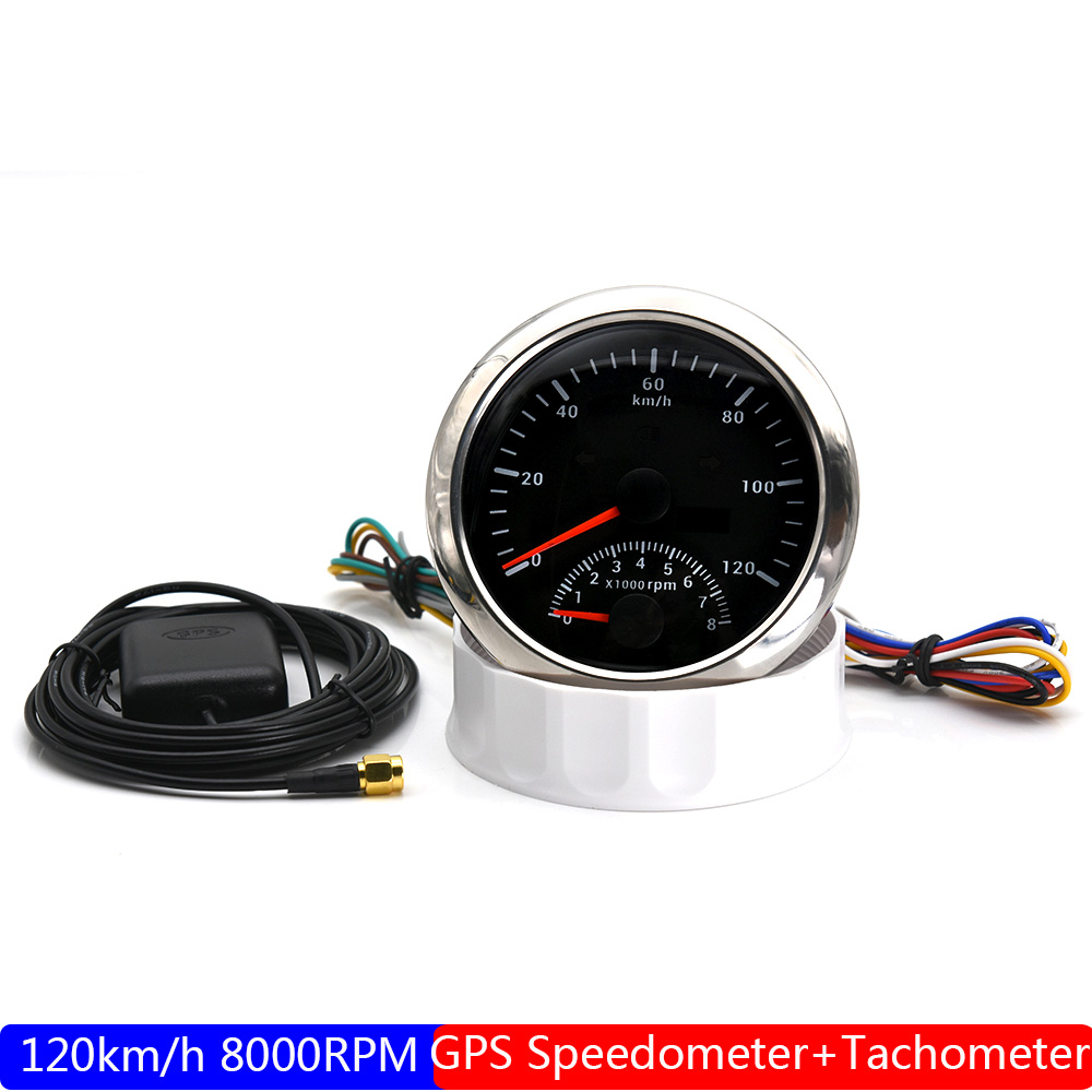 Dual 85mm Gauge Tachometer GPS Speedometer Odometer Red Light 120KMH ...