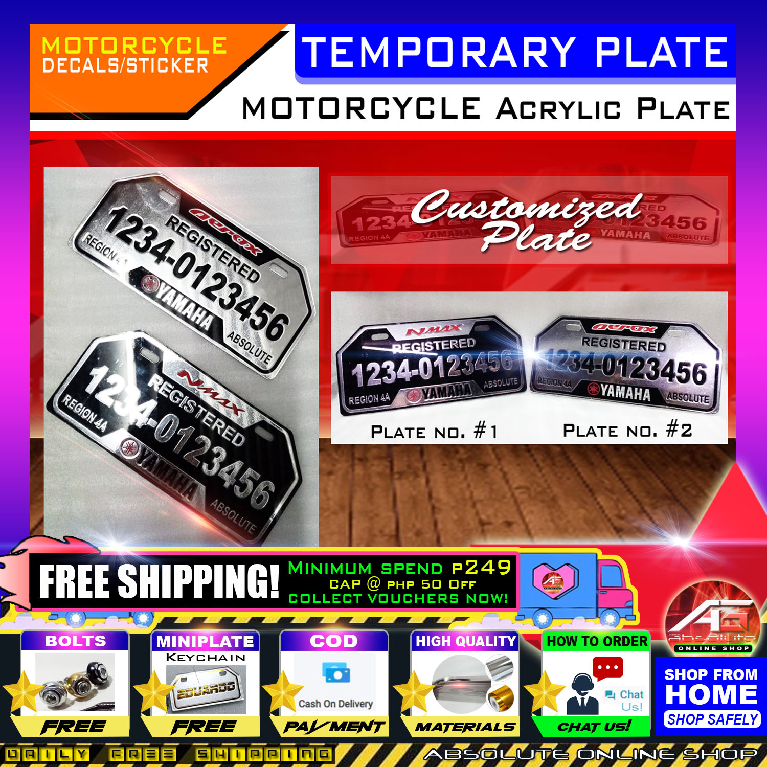 Motorcycle Temporary Plate Chrome Silver Plate - Customized #3 | Lazada PH