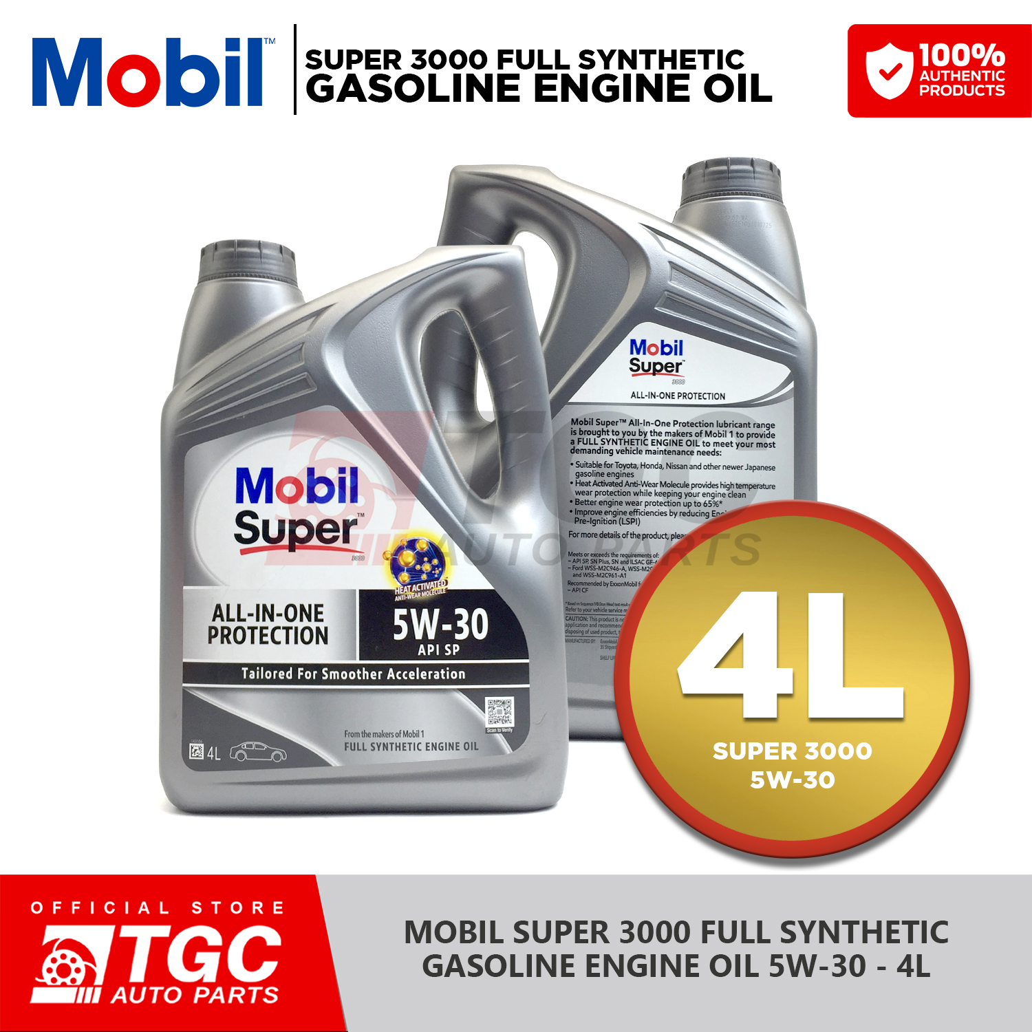 Mobil Super 3000 5W-30 Fully Synthetic Gasoline Engine Oil 4 Liters ...