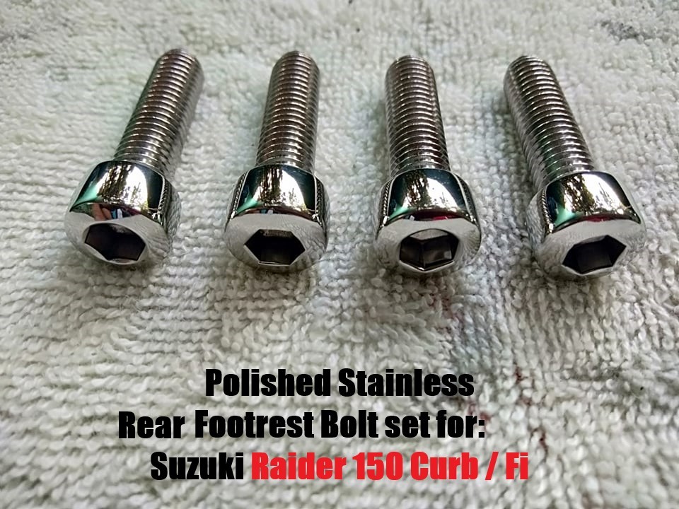 Polished Stainless Rear Footrest bolt set for Suzuki Raider 150 curb ...