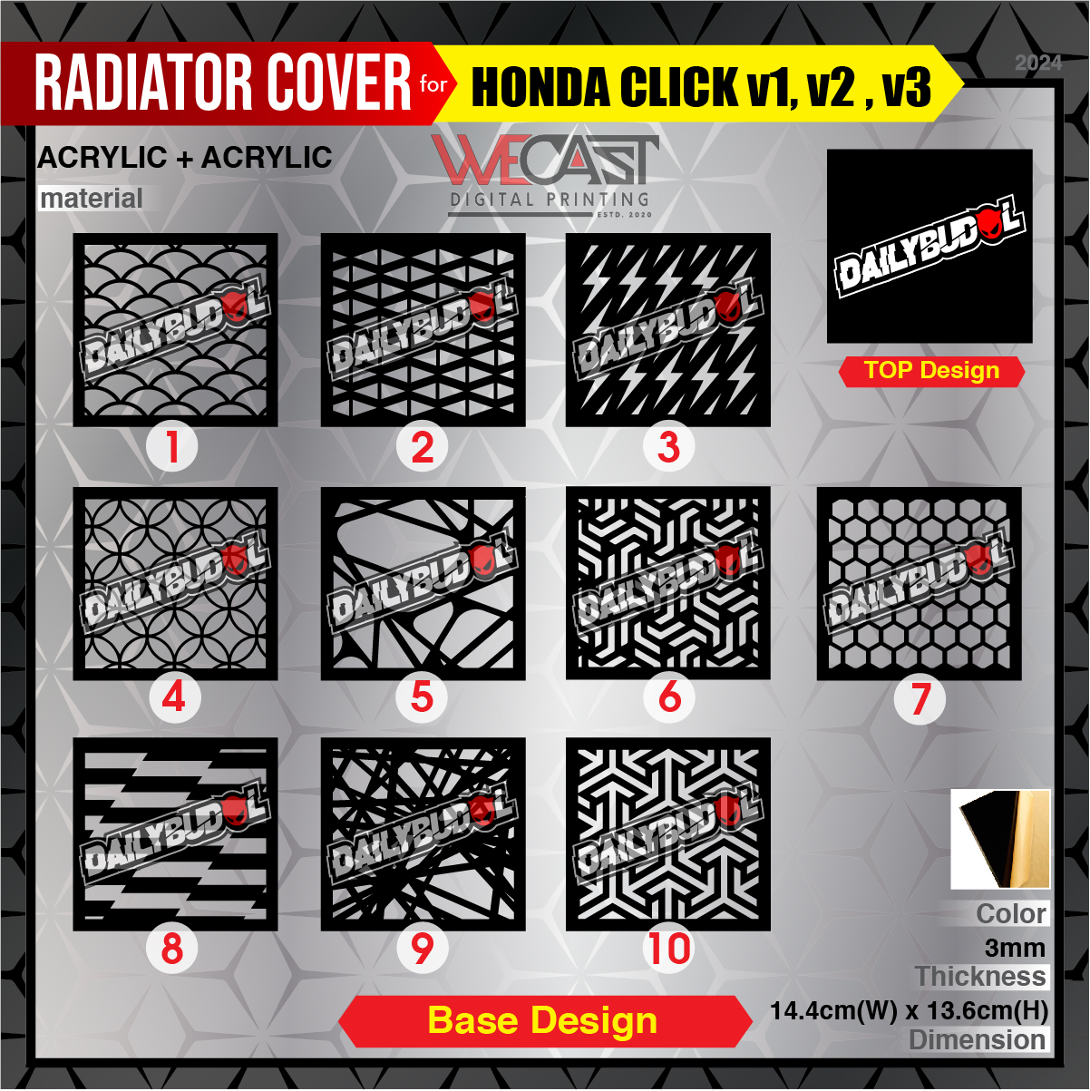 HONDA CLICK V1 V2 V3 RADIATOR COVER HIGH QUALITY ACRYLIC WITH ACRYLIC ...