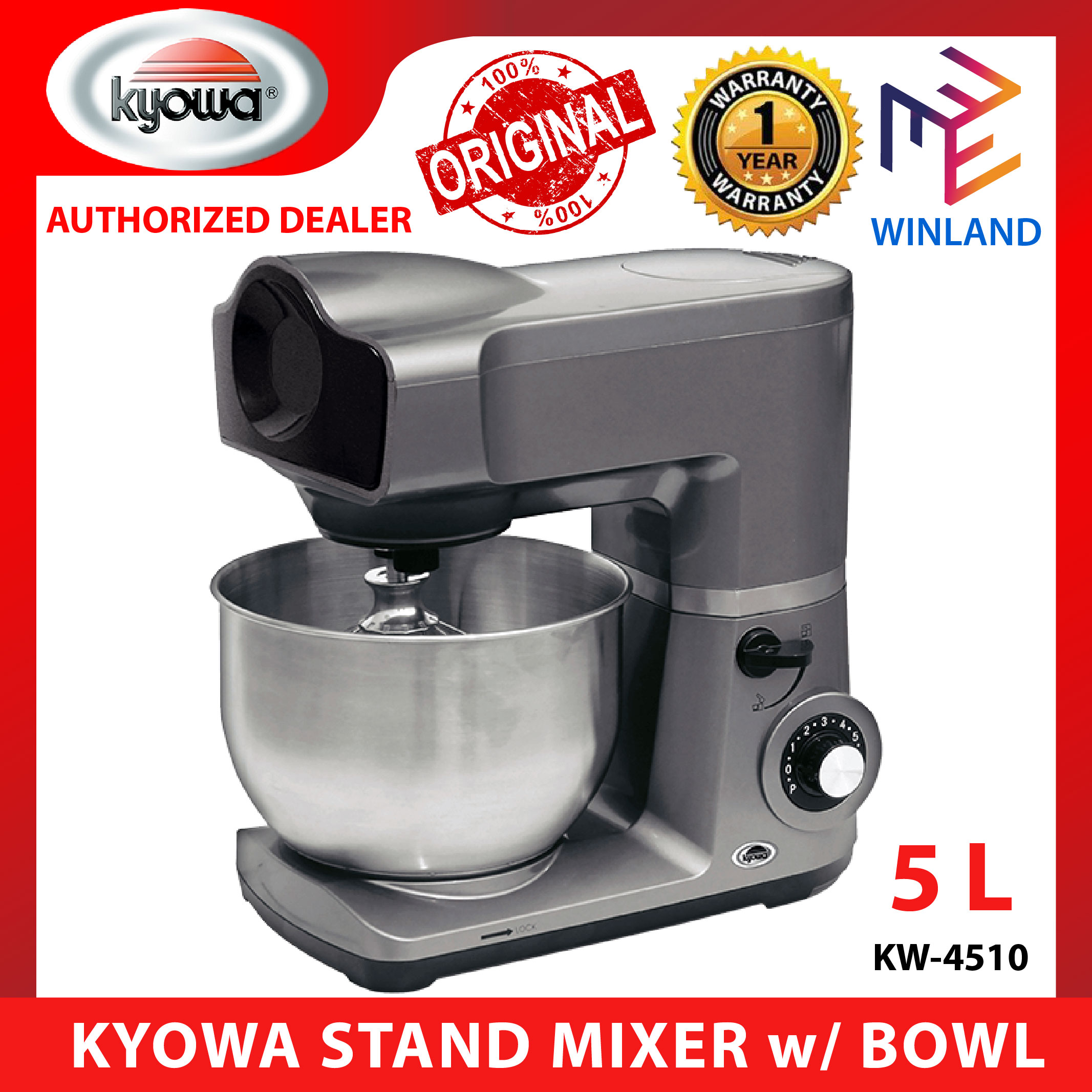 KYOWA by Winland 6-Speed 5-Liters Stand Mixer with Accessories ...