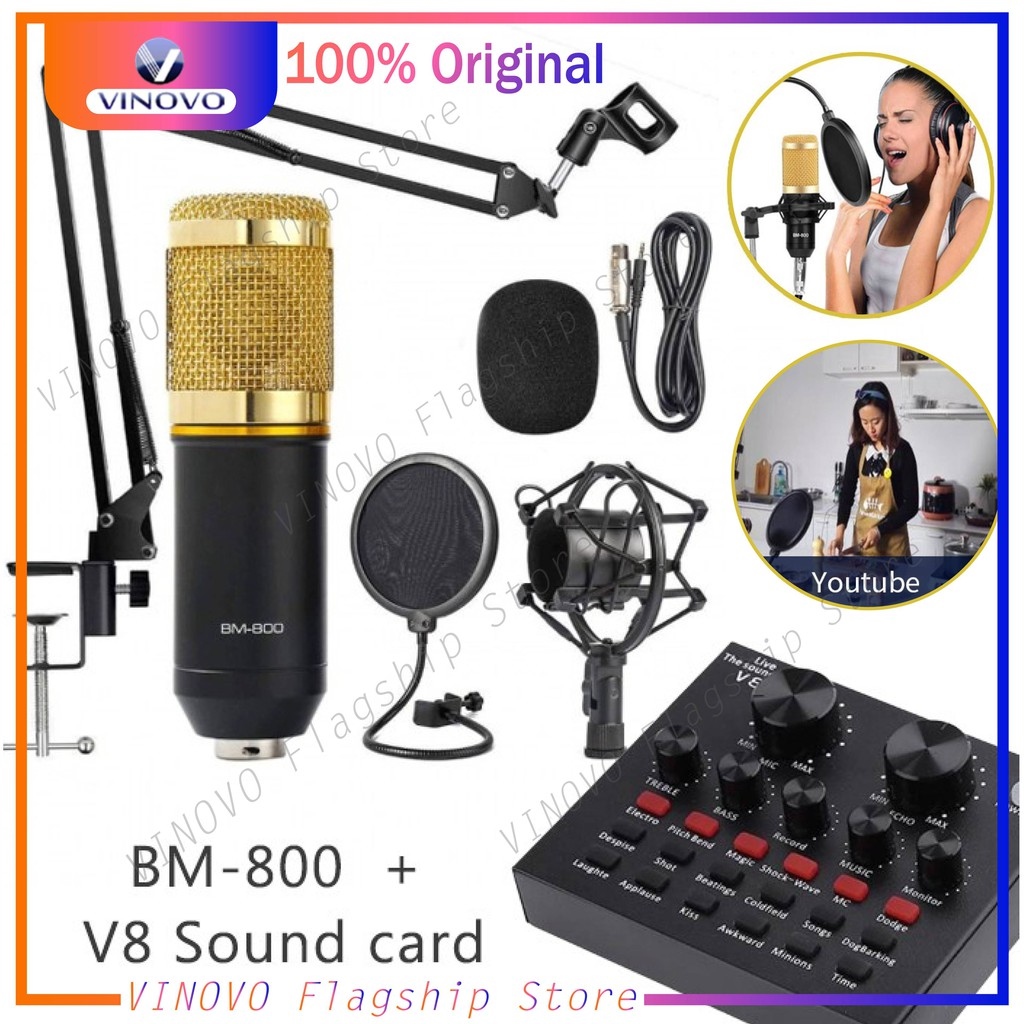 Nonian VINOVO 100 Original BM-800 Condenser Microphone Kit V8 Multifunctional Live Sound Card ...