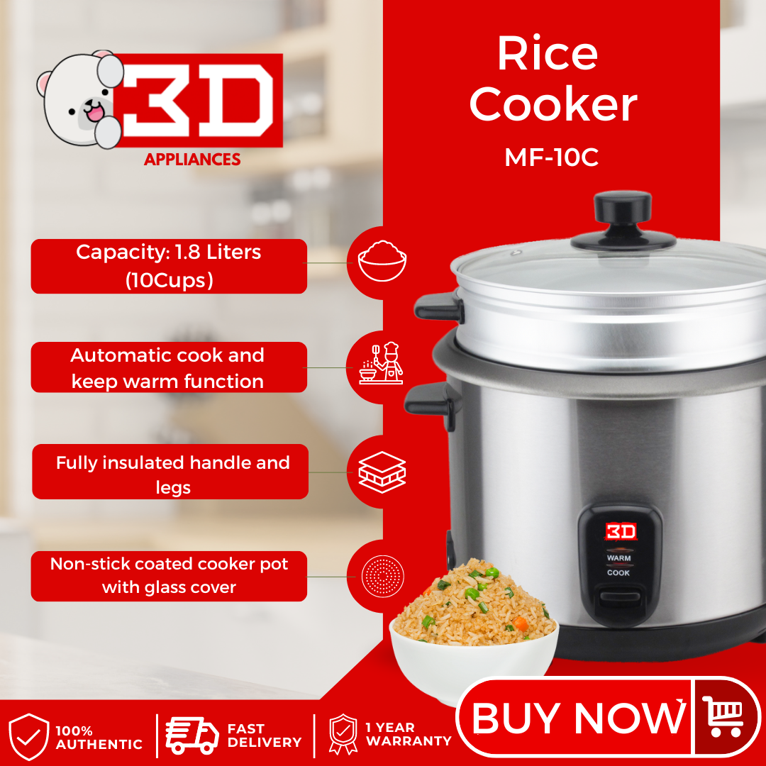 3D MF-10C Rice Cooker 1.8L with Steamer | Lazada PH