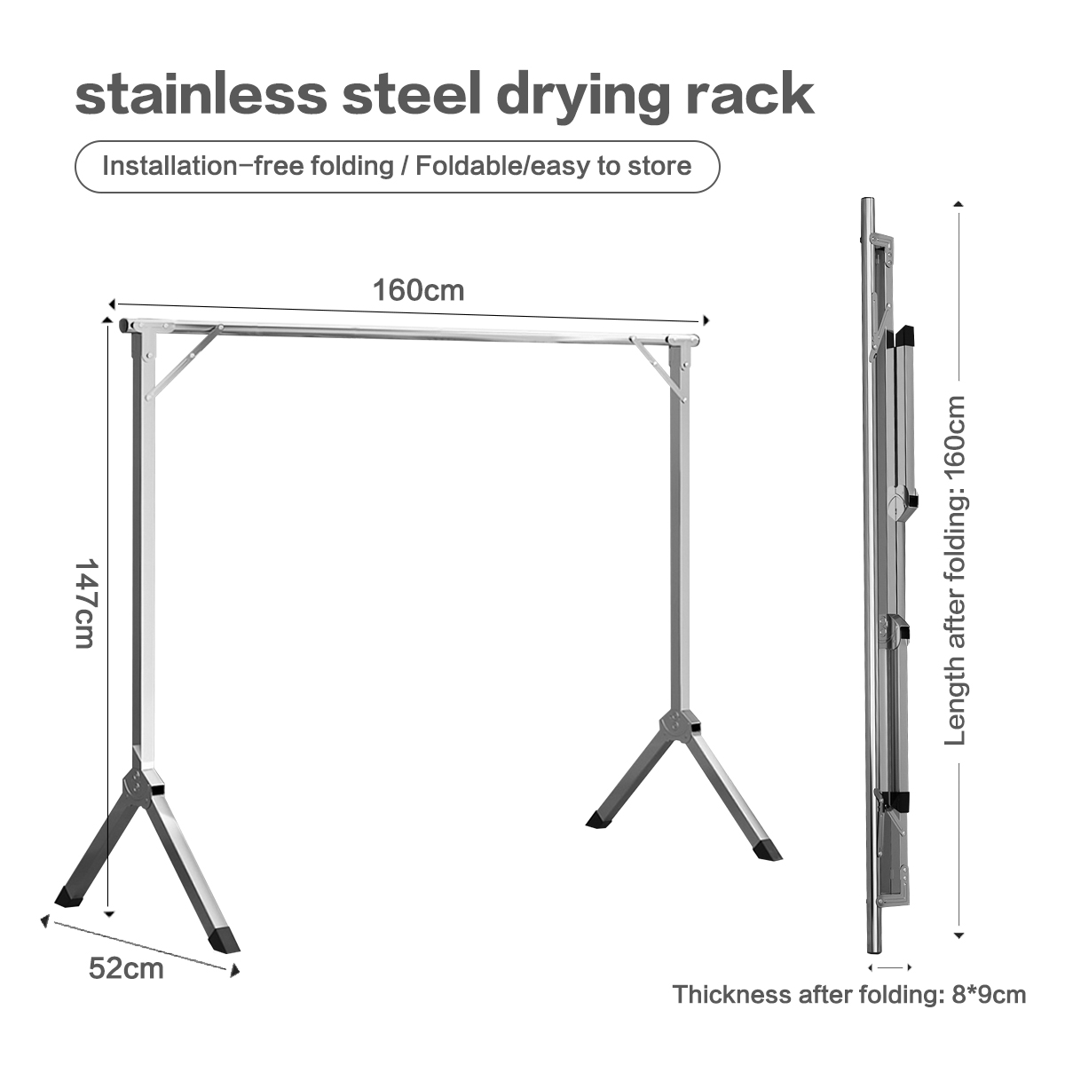 240CM/160CM Drying Rack Stainless Steel Windproof adjustable Foldable ...