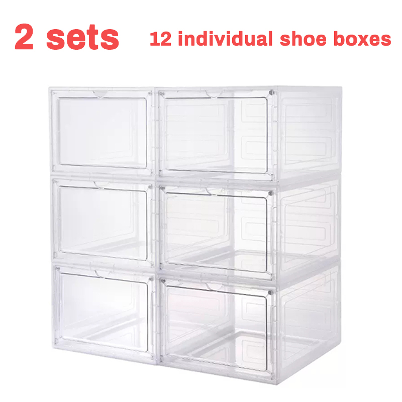 Foldable Shoe Boxes US Size 12 Clear Acrylic Shoe Storage Organizer Box with Magnetic door Space ...