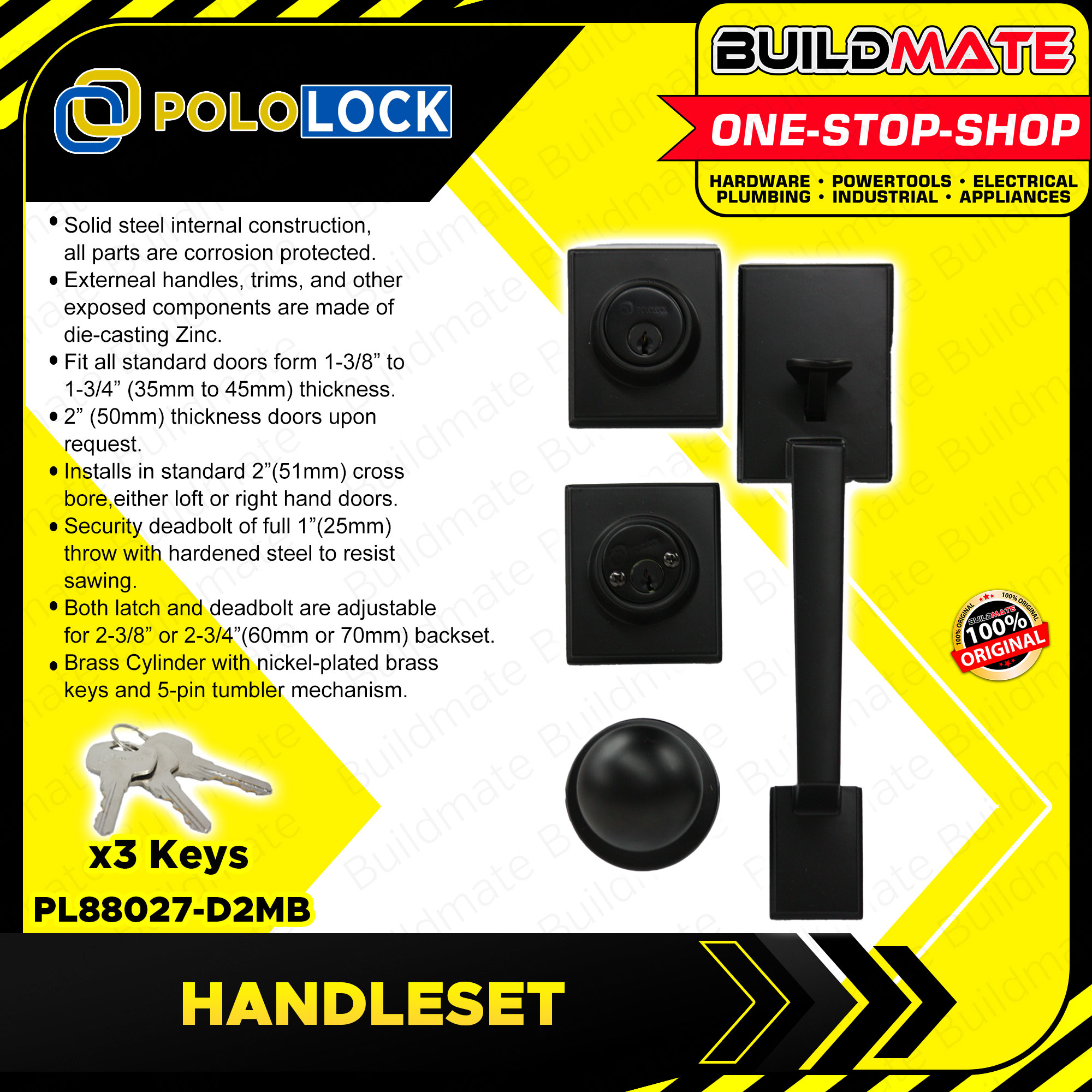 BUILDMATE Pololock Entrance Handle Set DOUBLE Lock Doorknob Handleset ...