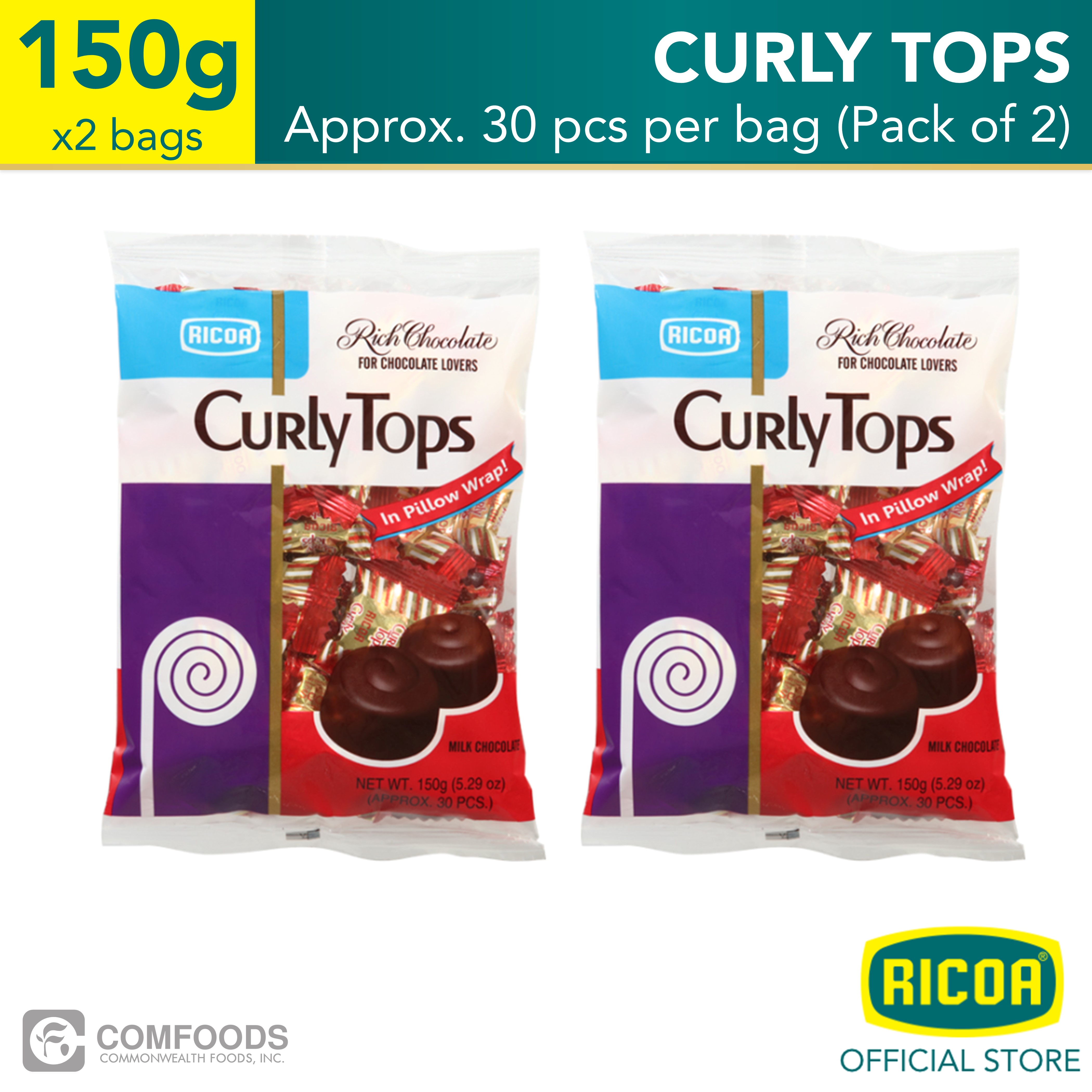 RICOA Curly Tops Milk Chocolate 150g (30s) - Pack of 2 | Lazada PH
