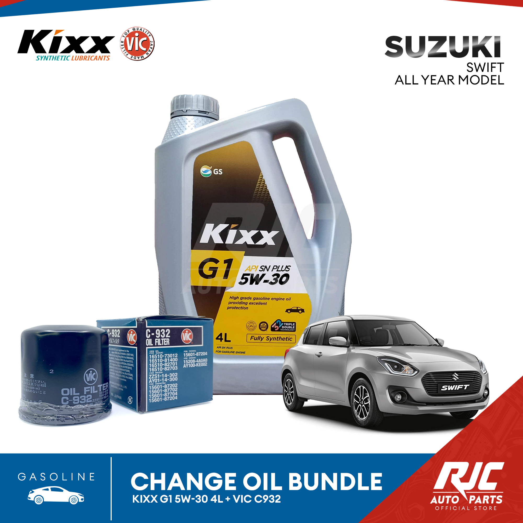 Kixx G1 Fully Synthetic 5w-30 Gasoline Change Oil Bundle Set Suzuki ...