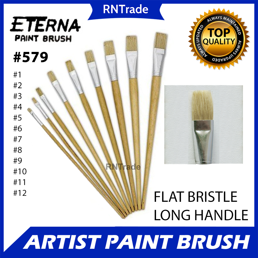 Eterna Artist Brush Flat Bristle Long Handle Pure Bristle Artist Brush ...