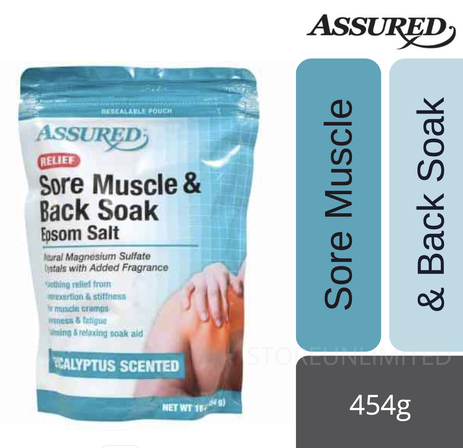 Assured Sore Muscle & Back Soak Epsom Salt, Eucalyptus Scented, 16 oz ...