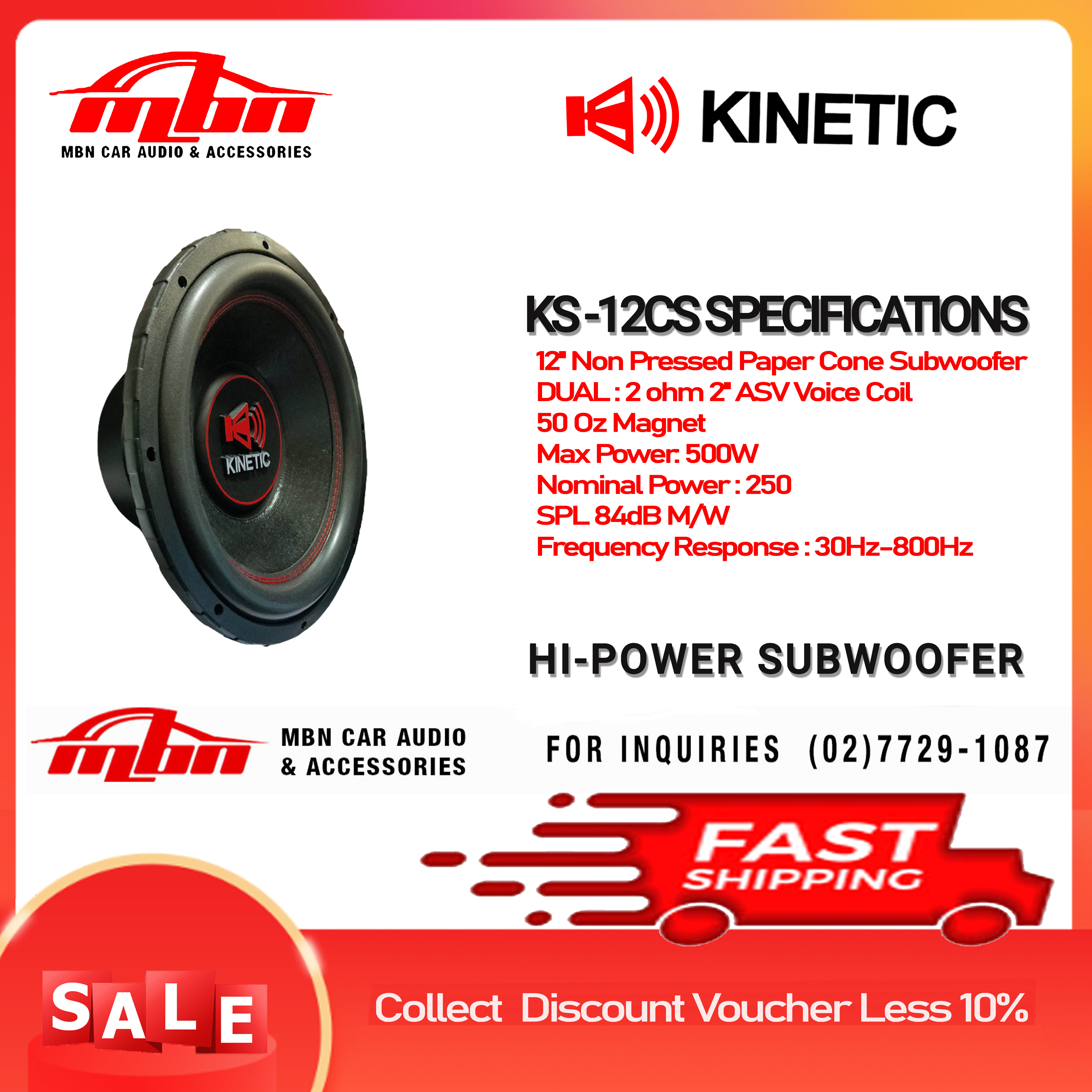 KS-12CS KINETIC 12" High Power Subwoofer, 500Watts Maximum Power ...