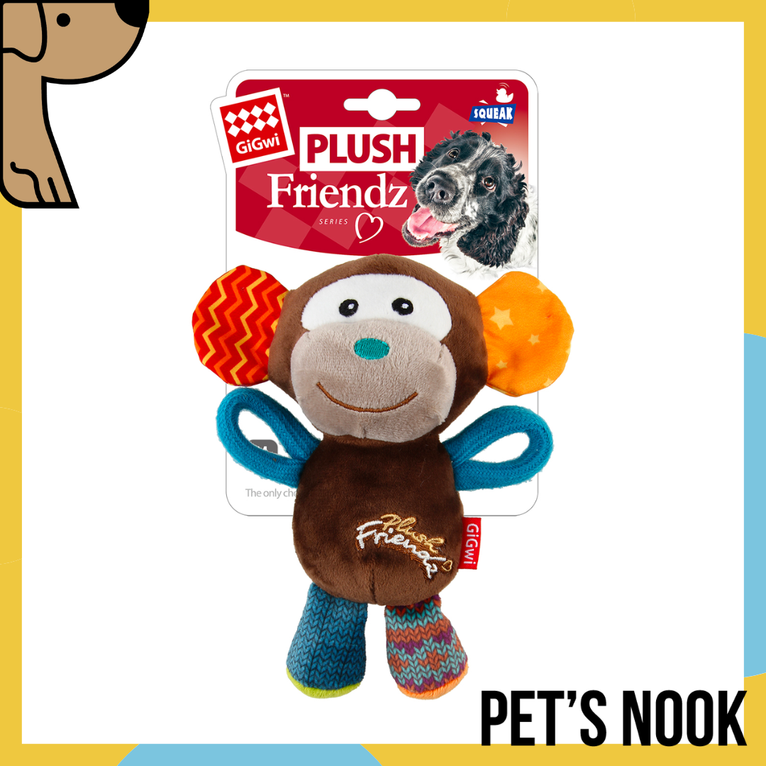 Monkey Plush Squeaky Chew Toy with Tug Rope - Plush Friendz Fetch and ...