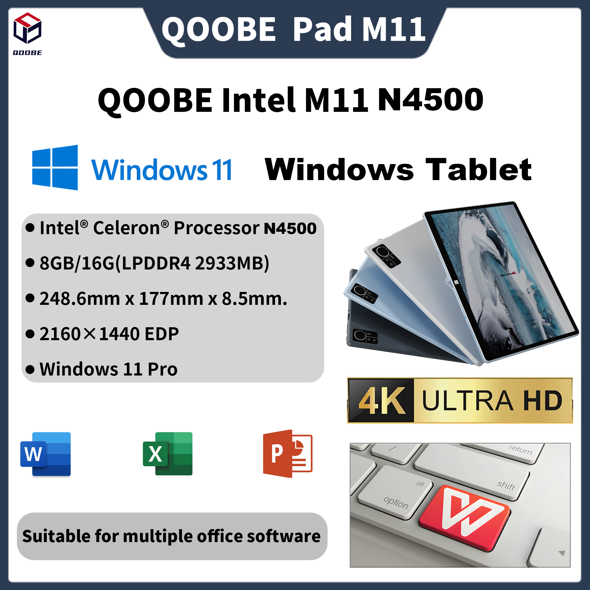 QOOBE Windows 11 Pro Tablet 11" Tablets with 8GB 128GB SSD,Dual-band Wifi 6,HD Touch Screen ...