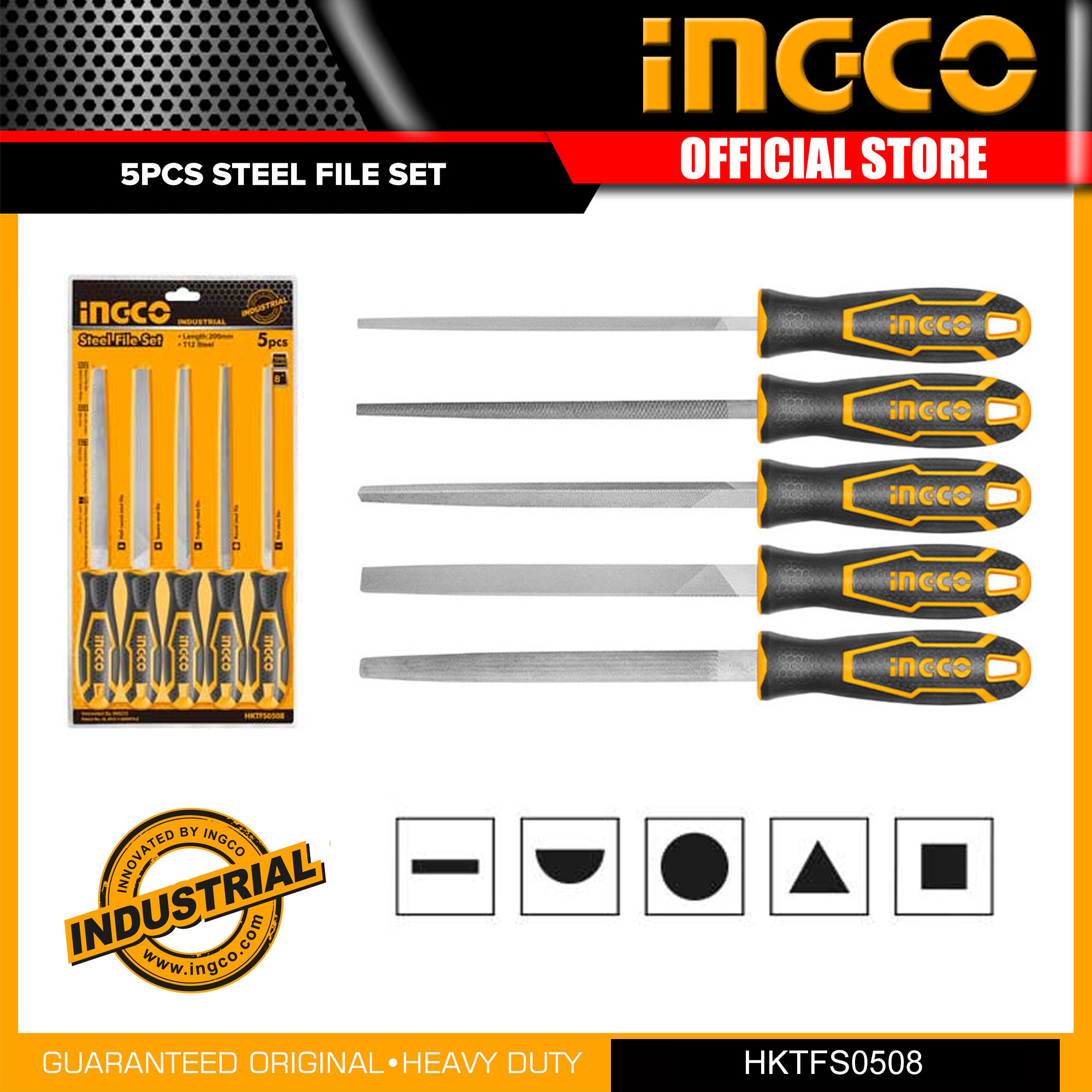 Ingco HKTFS0508 5pcs Industrial Steel File Set T12 Steel 8" (200mm) IHT ...