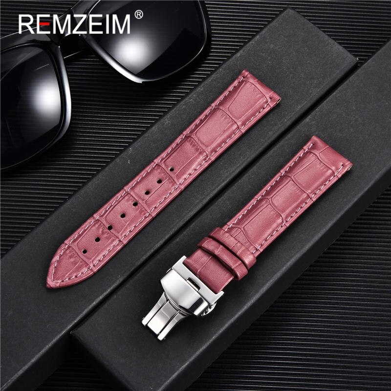 REMZEIM Bamboo Pattern Genuine Leather Watch Strap First layer Cowhide ...